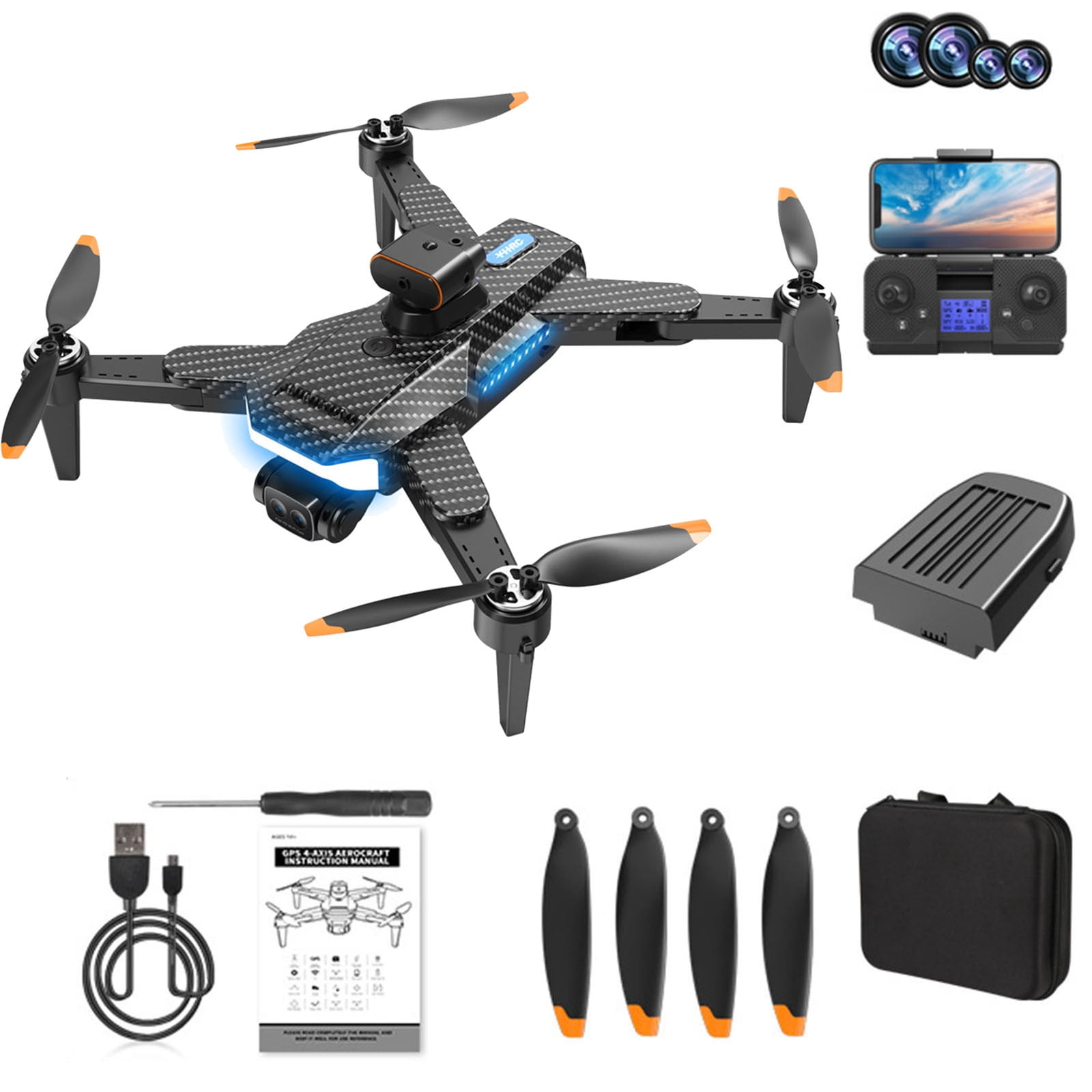 GPS Drone, 4K Camera Drone, Carbon Fiber Body, 5-Axis Gyro, Obstacle ...