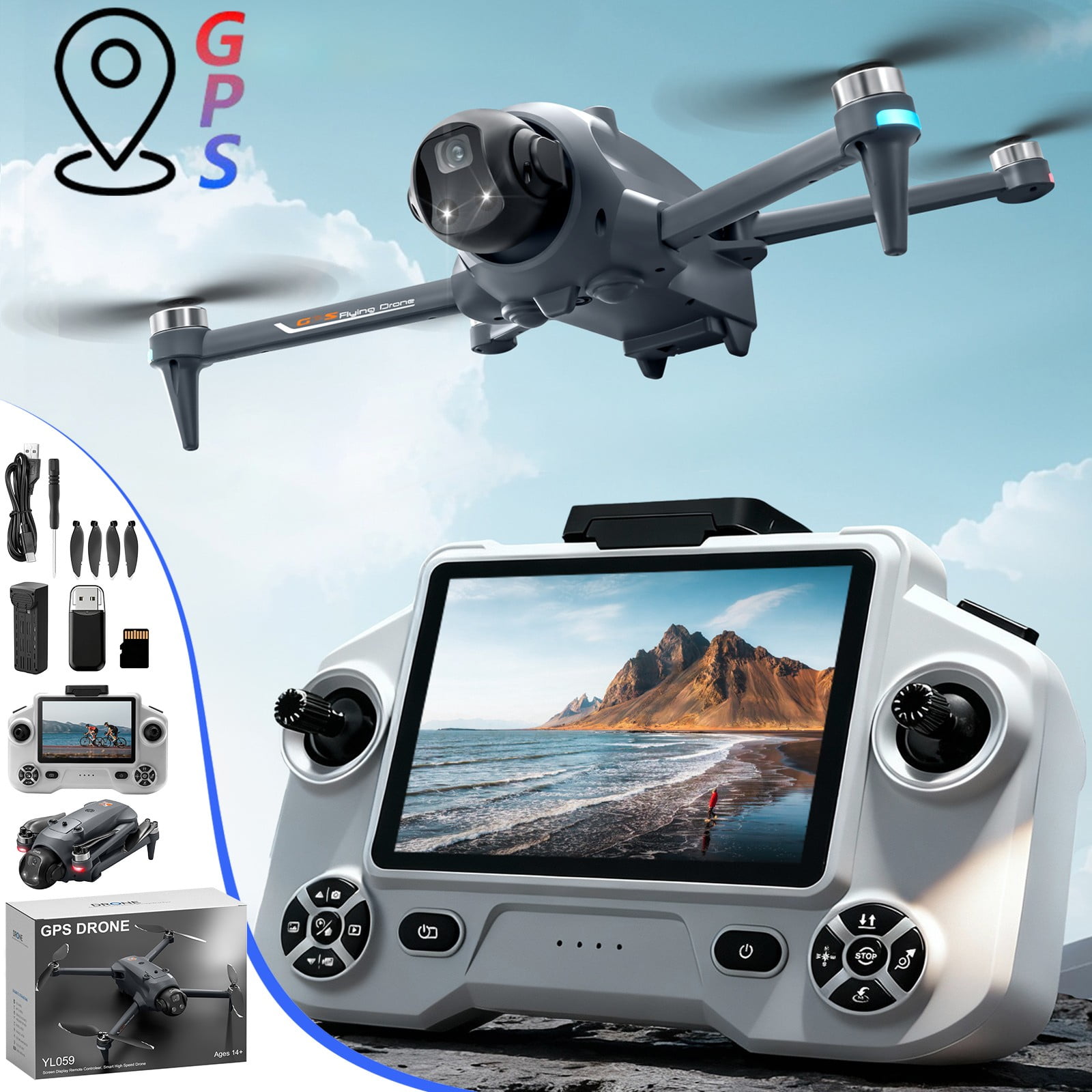 GPS Drone With 5.9 Inches Screen Drones 5G RC Quadcopter Airdrops ...