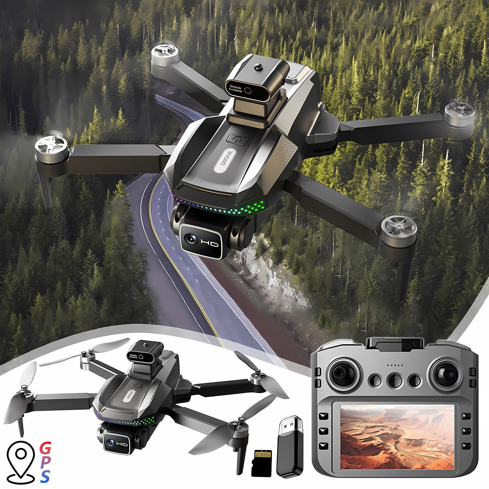 GPS Drone with Screen Remote Control Brushless Motor And Cool Lights ...