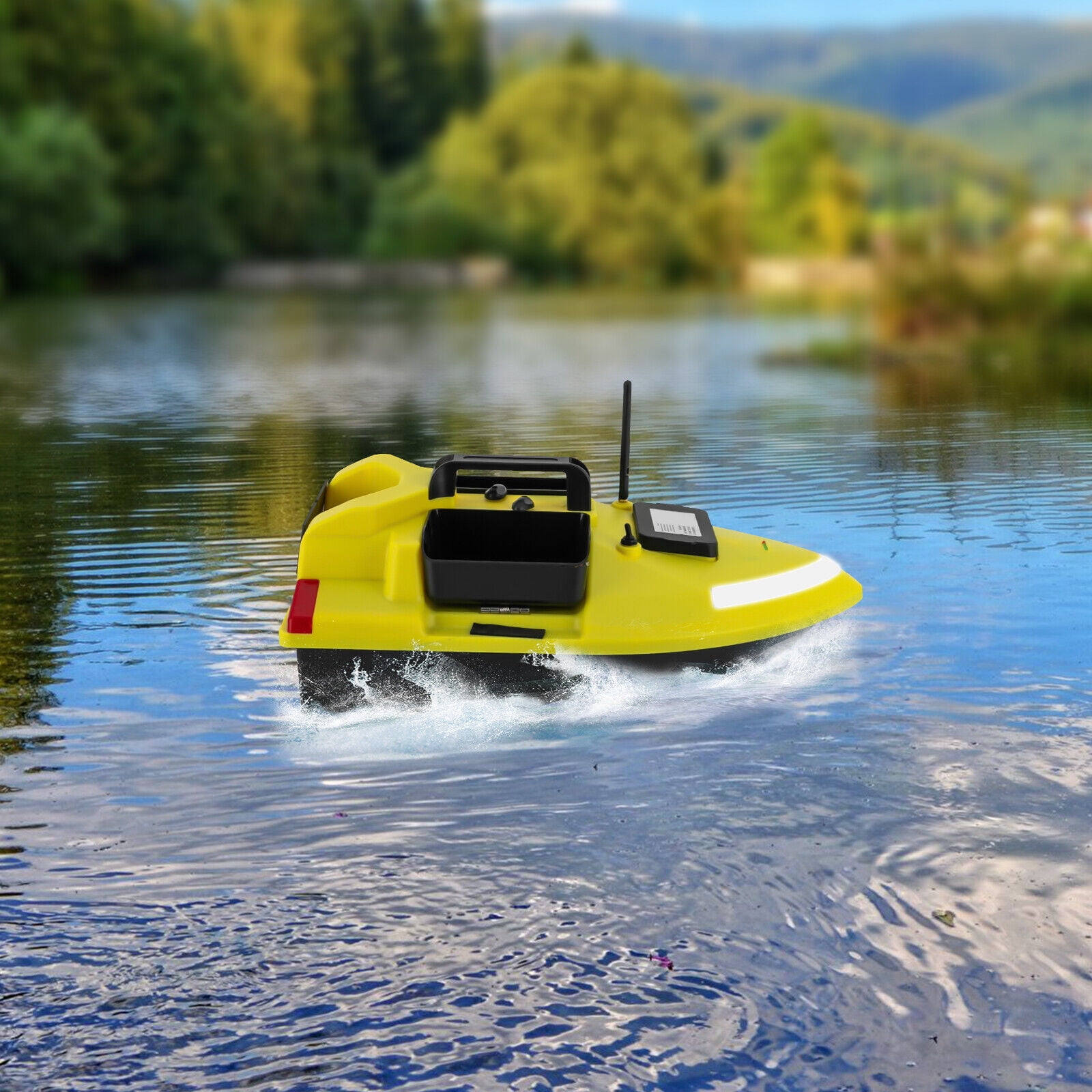 GPS Fishing Bait Boat, 4 Hours Remote Control Bait Boat, Yellow Remote ...