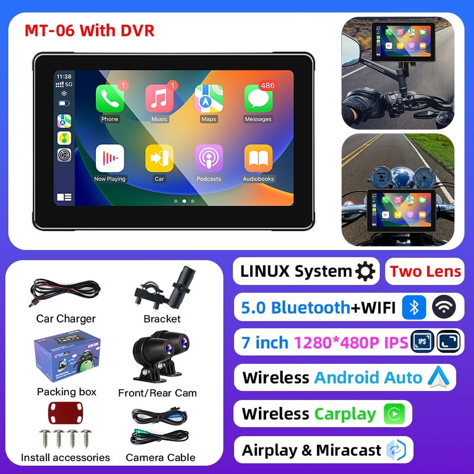 GPS Navigation Motorcycle IPX7 Waterproof Apple Carplay Display Screen ...