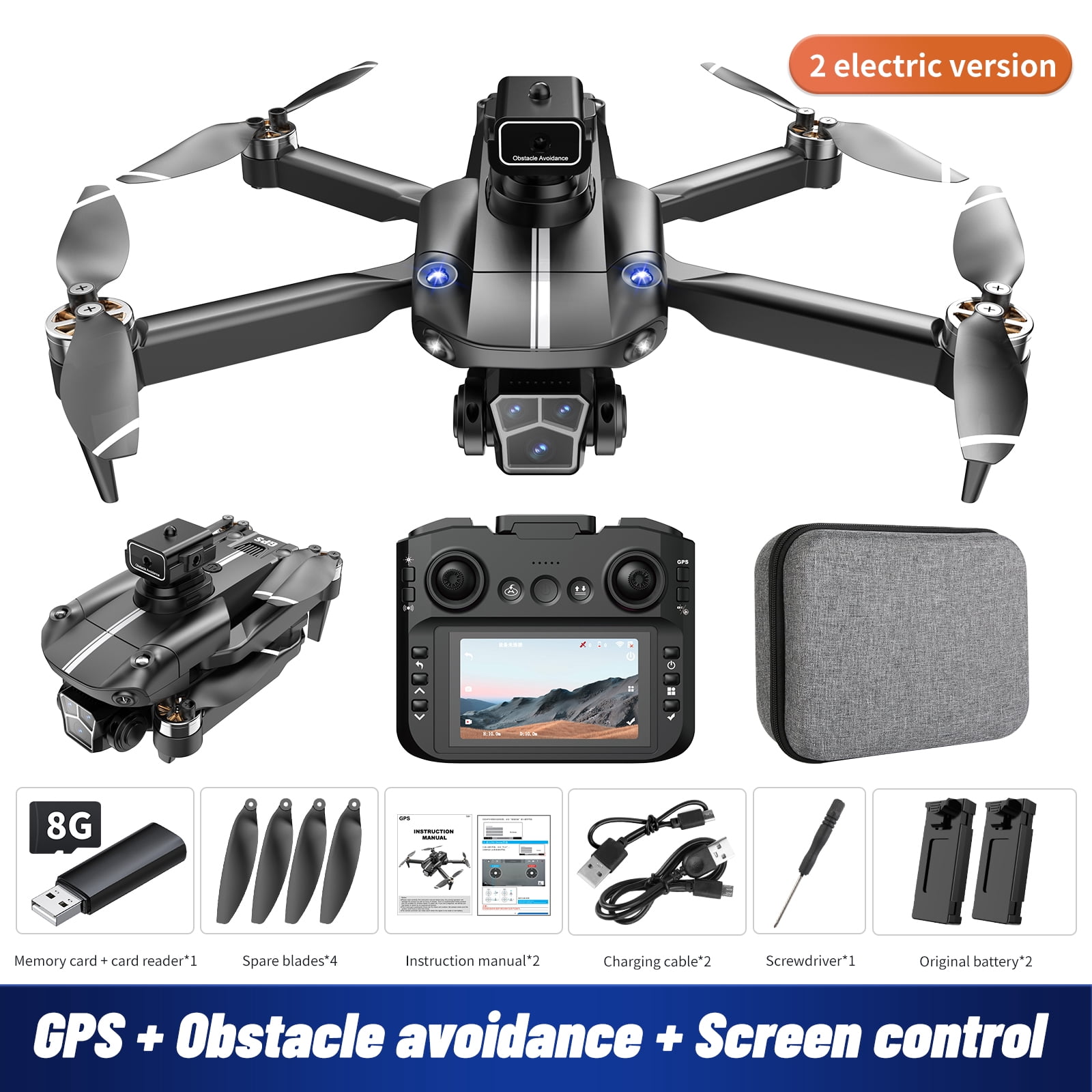 GPS RC Drone with Adjustable Dual HD Cameras, 50x Zoom, 4-Way Obstacle ...