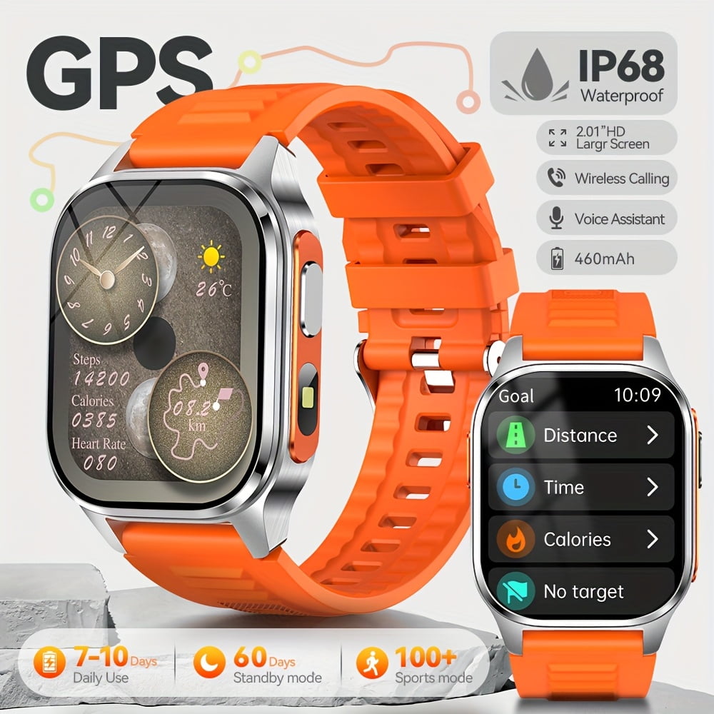GPS Smartwatch - 2.01'' HD Screen, Built-in GPS, 100+ Sport Modes ...