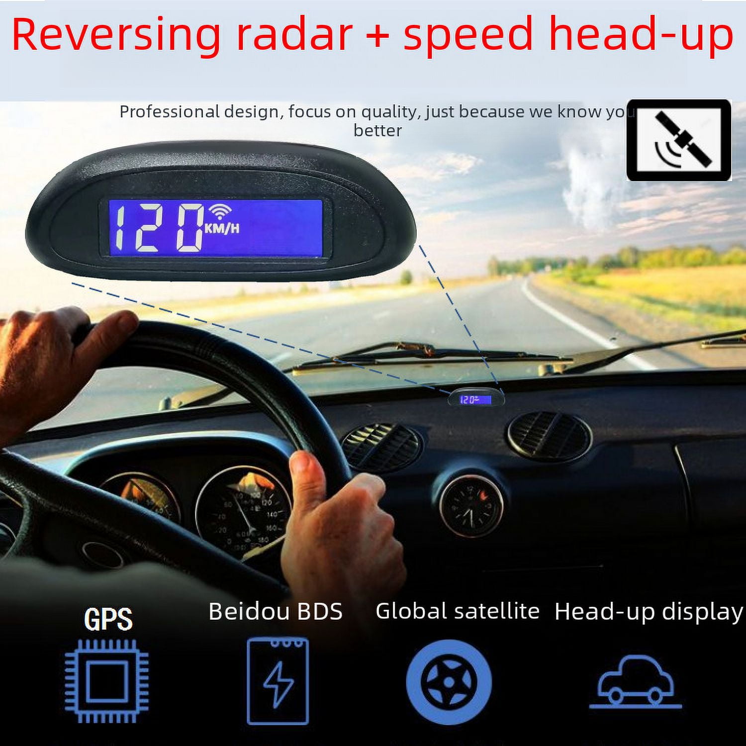 GPS, reversing radar, speed HUD head-up cisplay, adjustable sensitivity ...