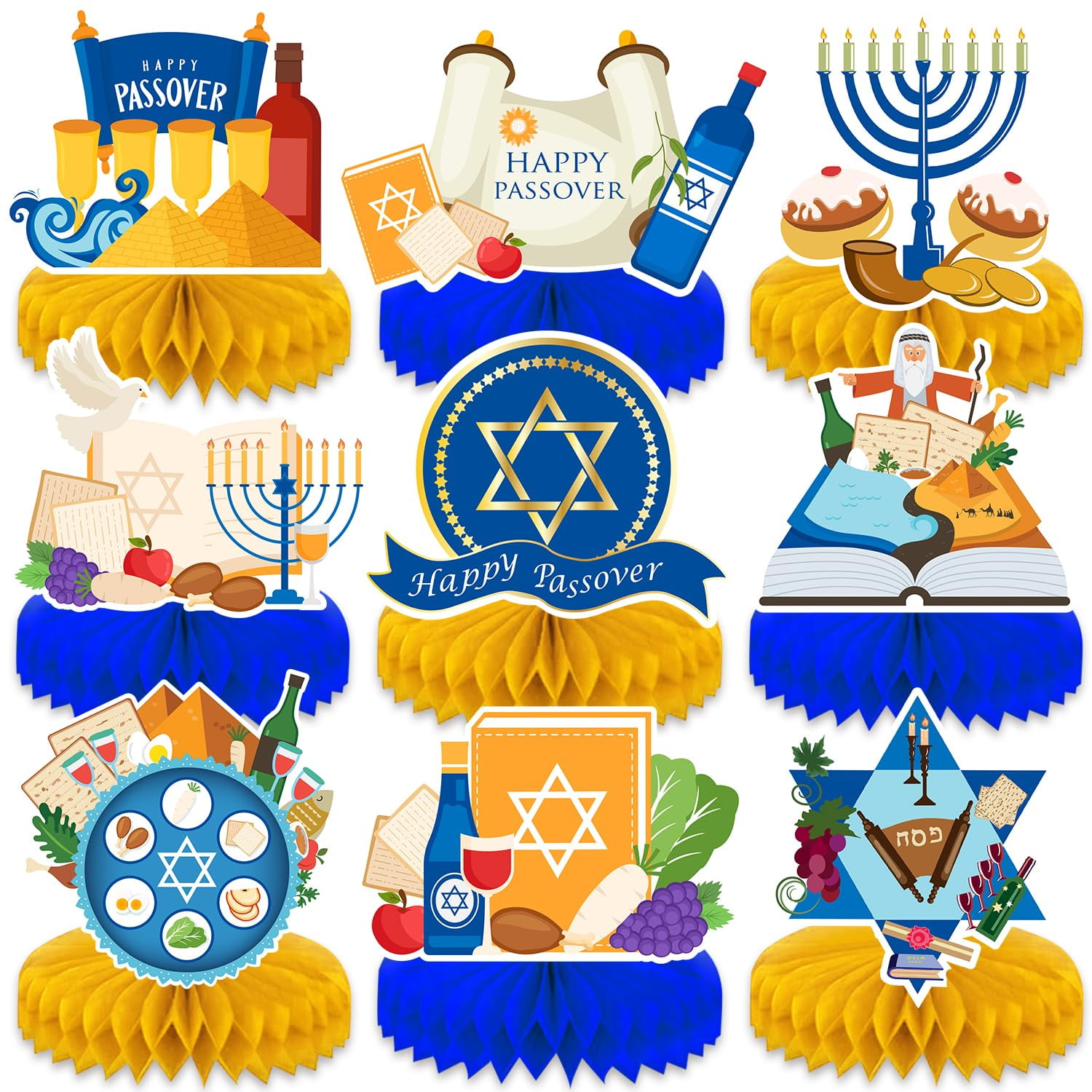 GPWXYYY 9Pcs Passover Decorations Honeycomb Centerpieces Happy Passover ...