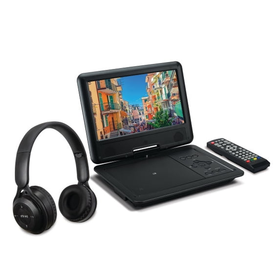 GPX 9-inch Portable DVD Player with Bluetooth Headphones and LCD Swivel ...