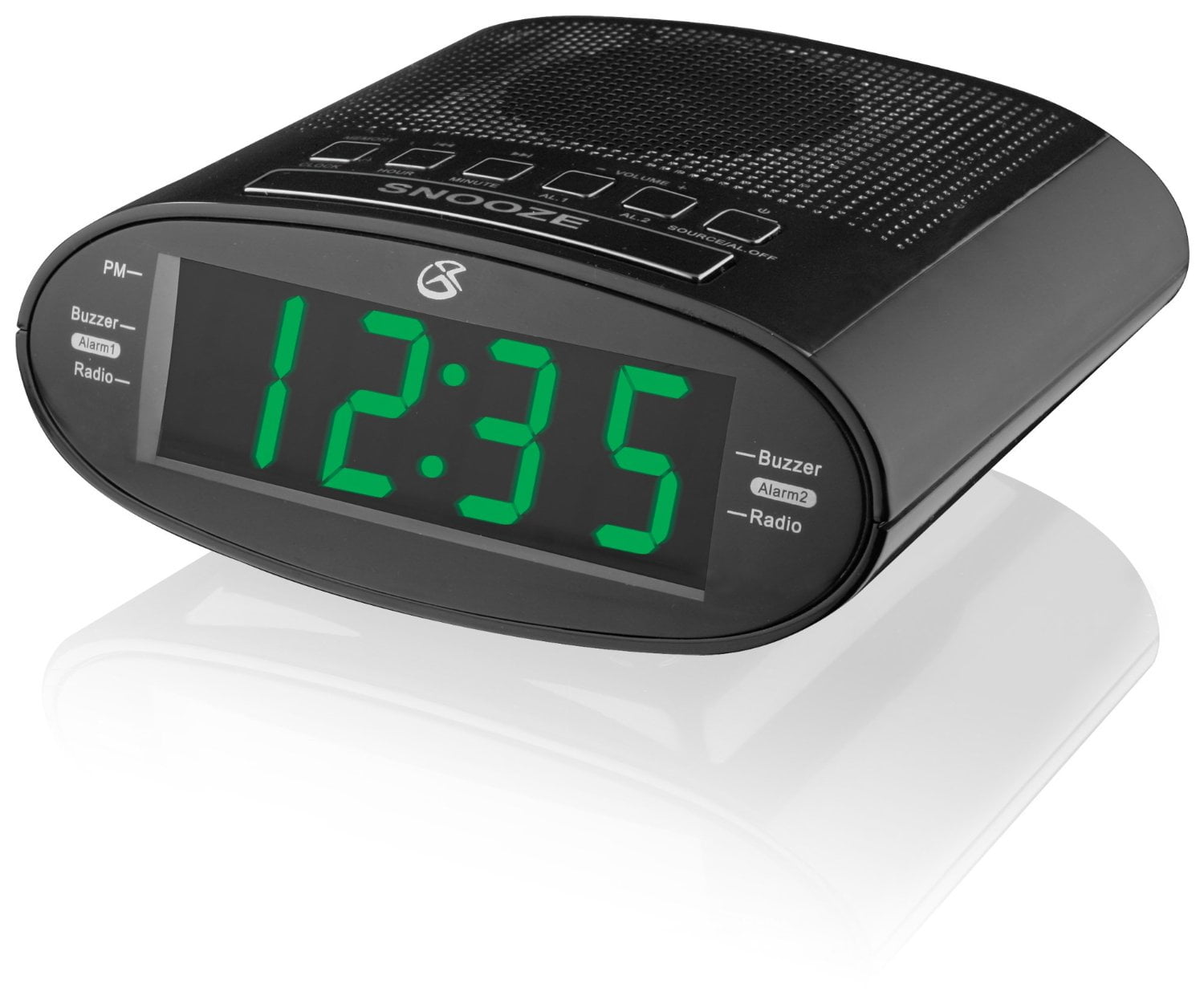 GPX C303B LED Dual Alarm Clock Radio with USB Charging and Green ...