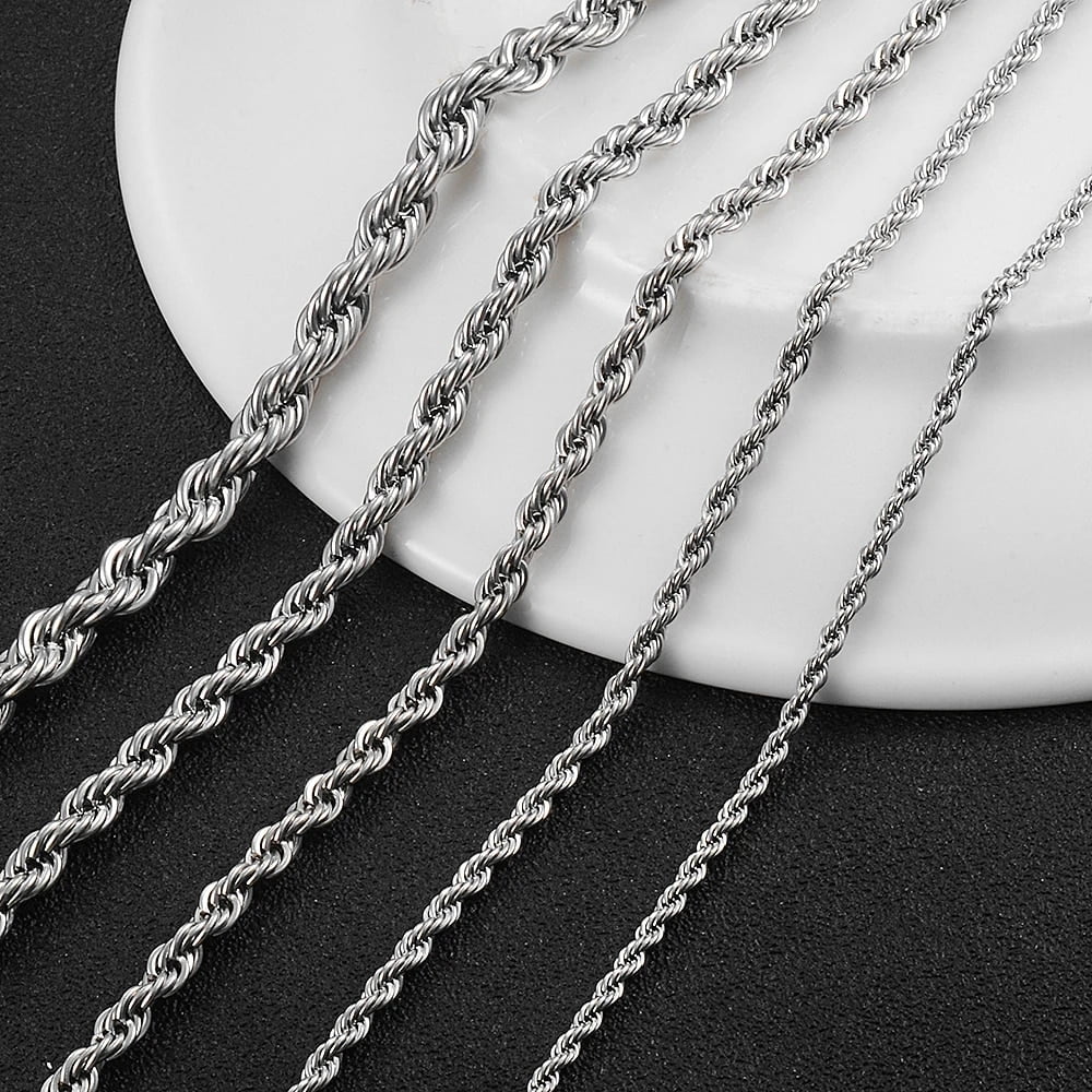 GQ 2.3mm/3mm/4mm/5mm/6mm Stainless Steel Twisted Rope Chain Silver ...