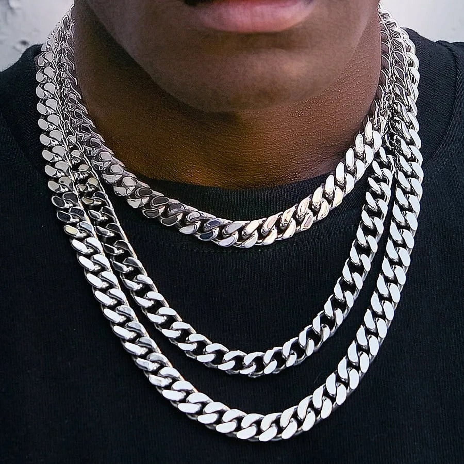 GQ 8MM-14MM Stainless Steel Chain Cuban Necklace For Men Punk Thick ...