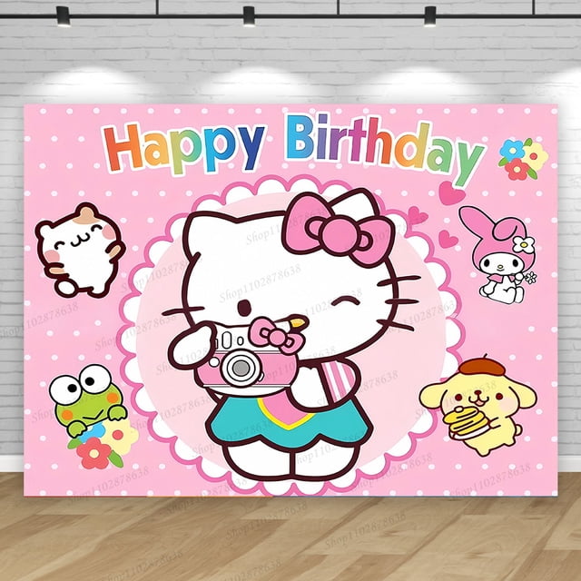 GQ Hello Kitty Backdrop Party Decoration Girl Kids Birthday Background ...