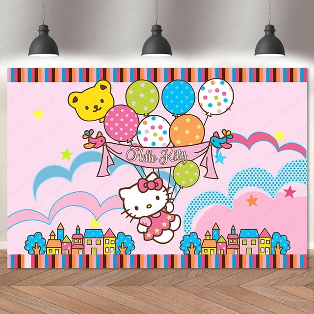 GQ Hello Kitty Pink Backdrop Cover Girl Birthday Party Decoration Vinyl ...