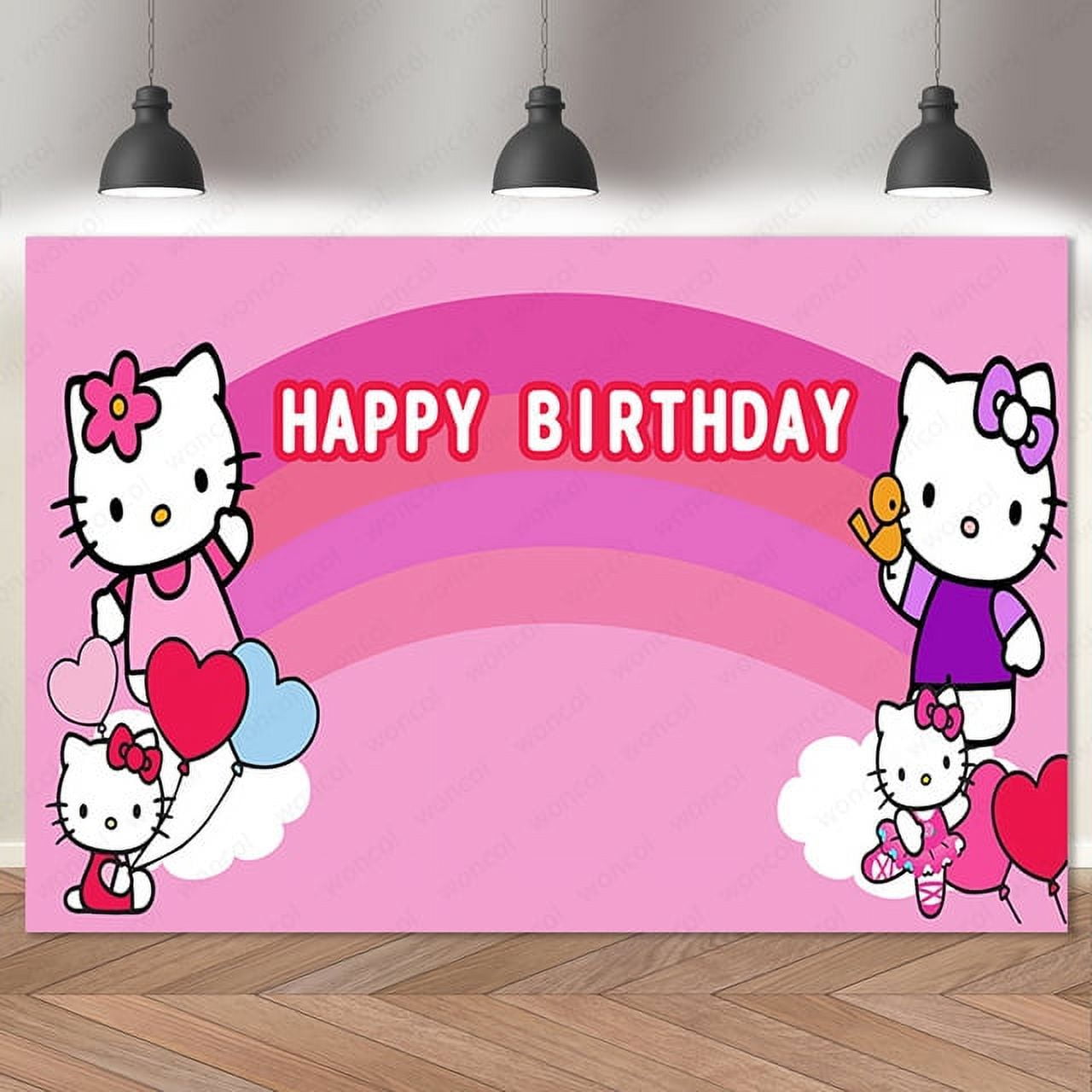 GQ Hello Kitty Pink Backdrop Cover Girl Birthday Party Decoration Vinyl ...