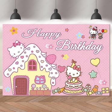 GQ Pink Hello kitty Backdrop Girls Kids Birthday Party Banner Decoration Cartoon Cat Cake ...