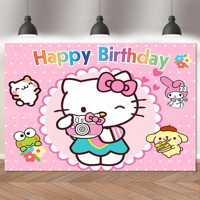 GQ Pink Hello kitty Backdrop Girls Kids Birthday Party Banner ...