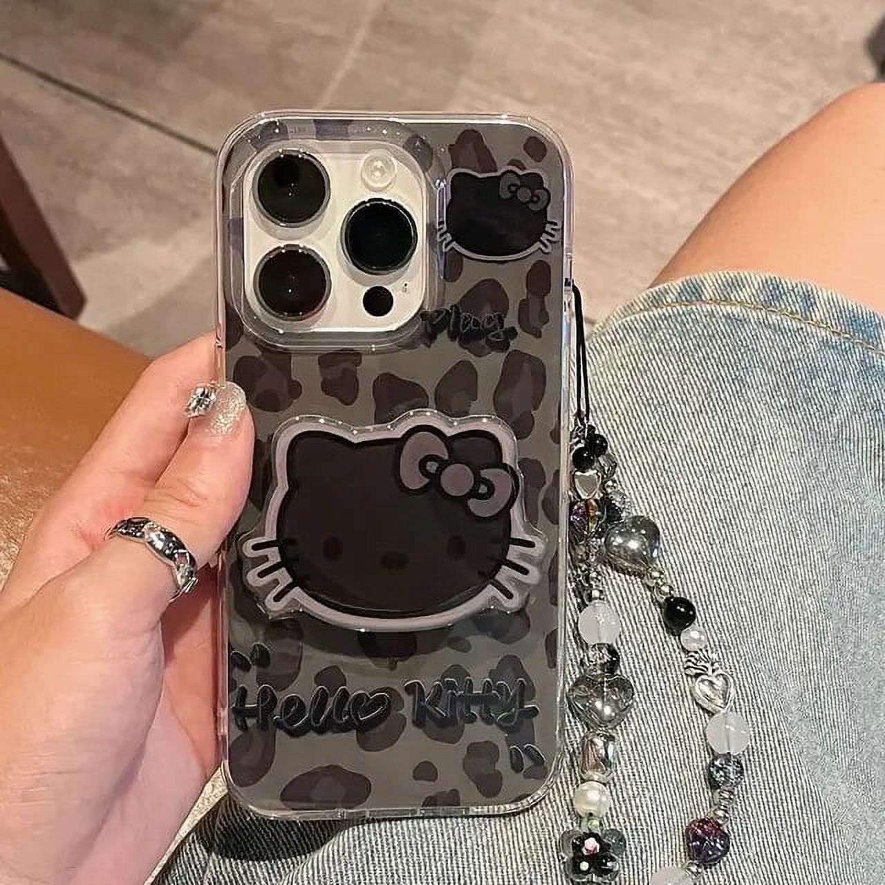 GQ ins Girls Hello Kitty Black Leopard Print Pattern Case for iPhone 15 ...