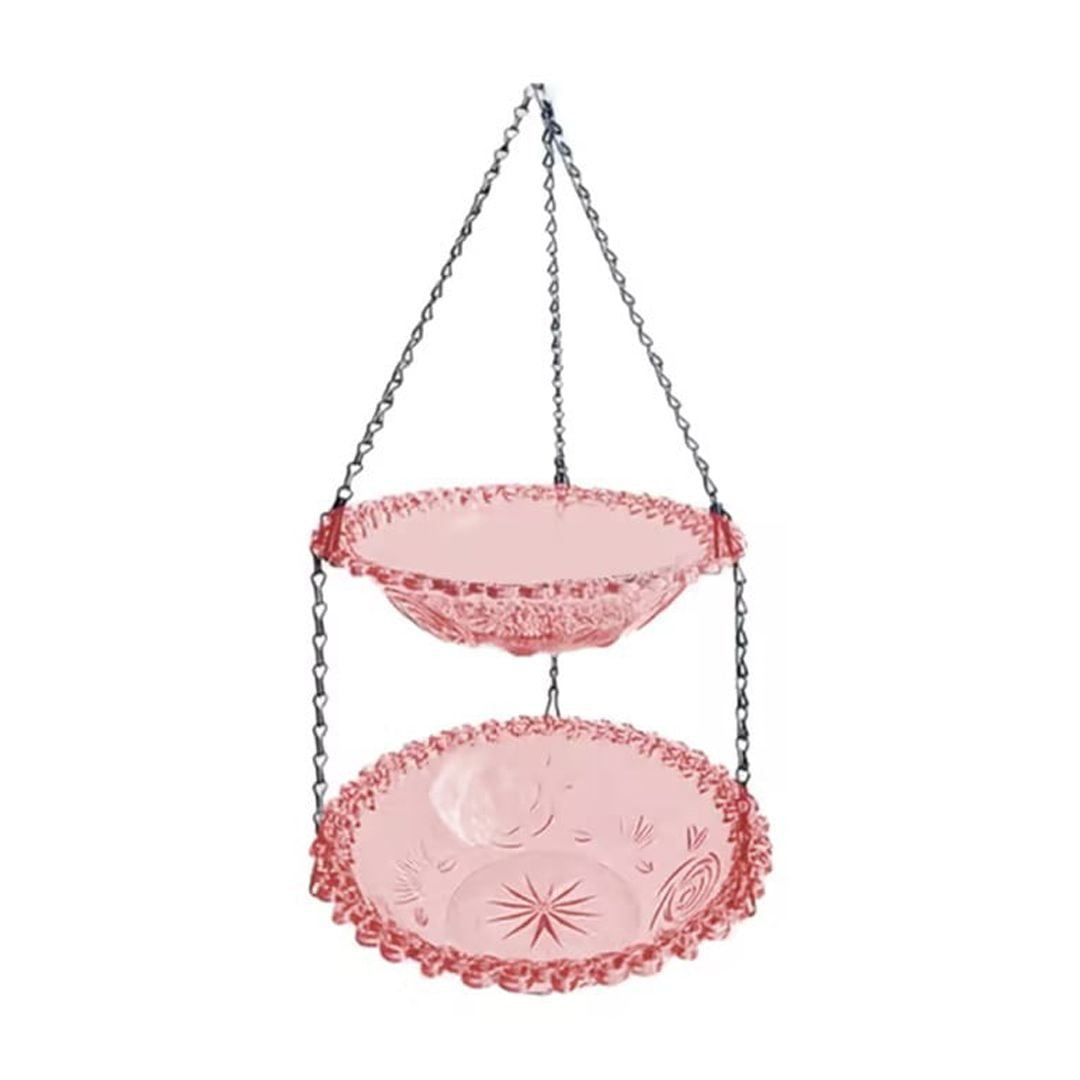 GQDIN 2-tier Hanging Bird Bath & Feeder, Plastic Tray for Seeds/Water ...