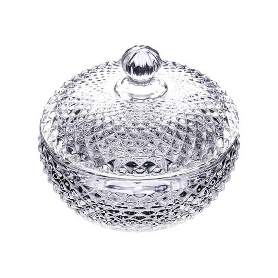 GQDIN Glass Candy Jar with Lid - Transparent Embossed Luxury Candy Dish ...