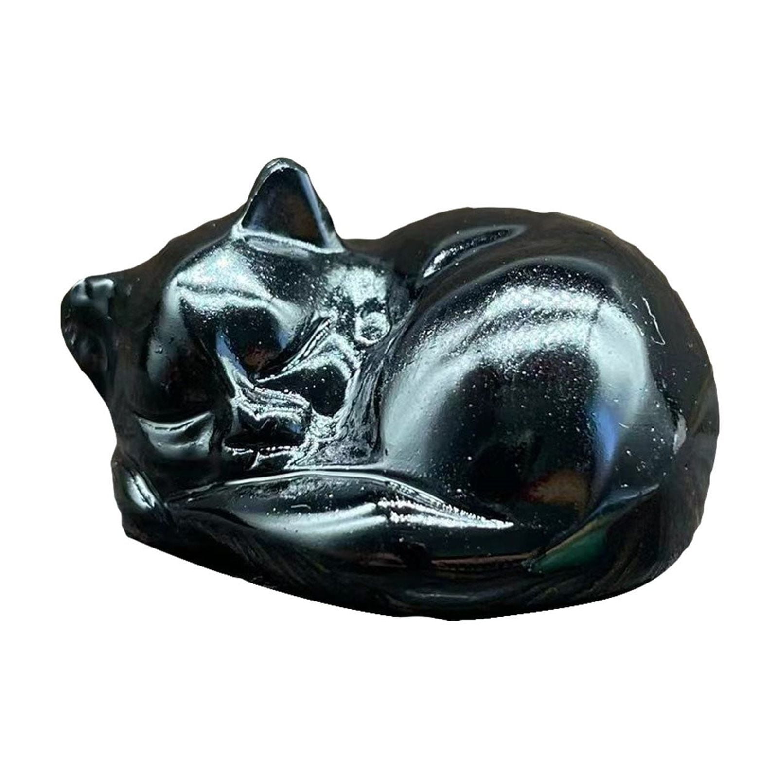 GQDIN Natural Quartz Sleeping Cat Statue 2 Inch Opal Decoration for ...