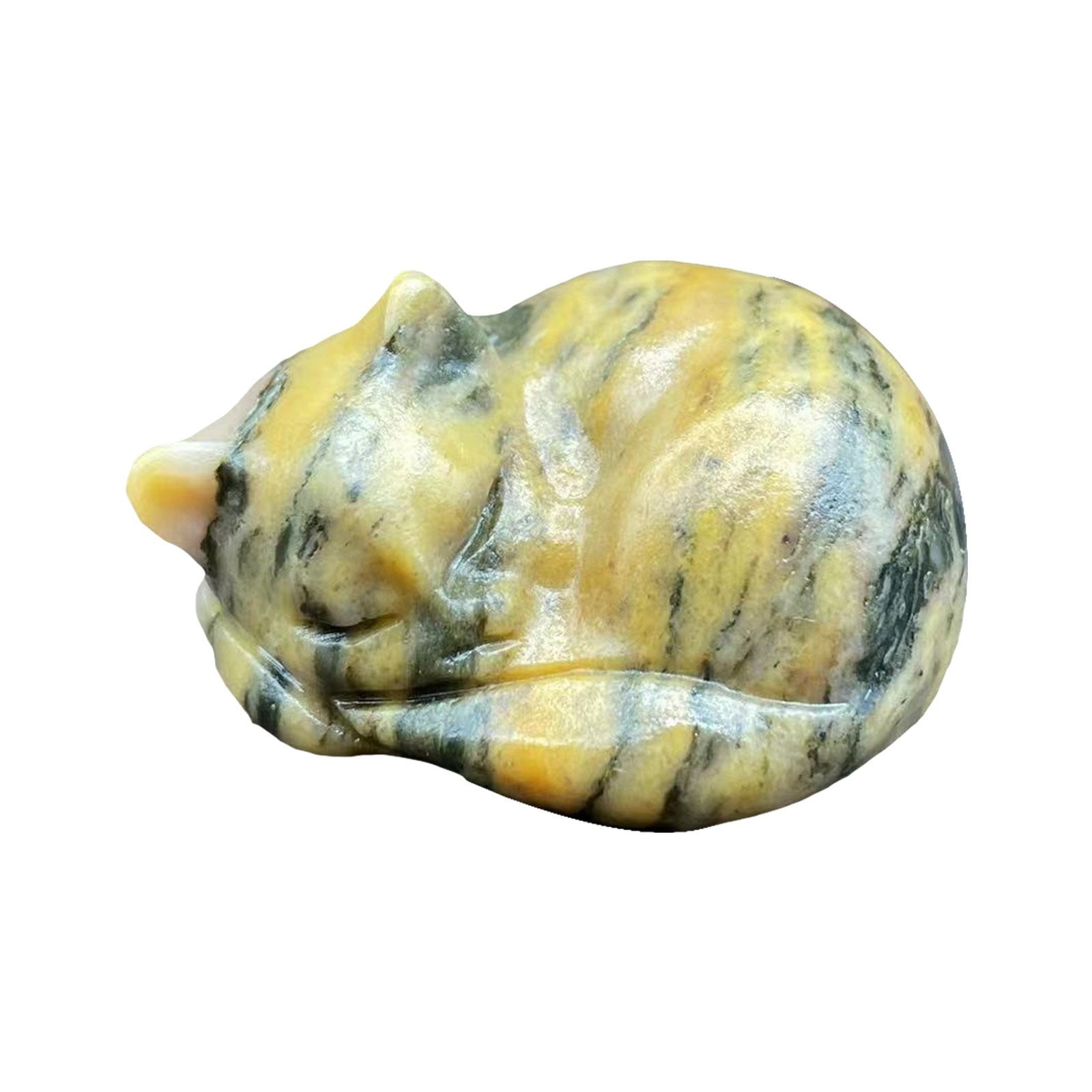 GQDIN Natural Quartz Sleeping Cat Statue 2 Inch Opal Decoration for ...