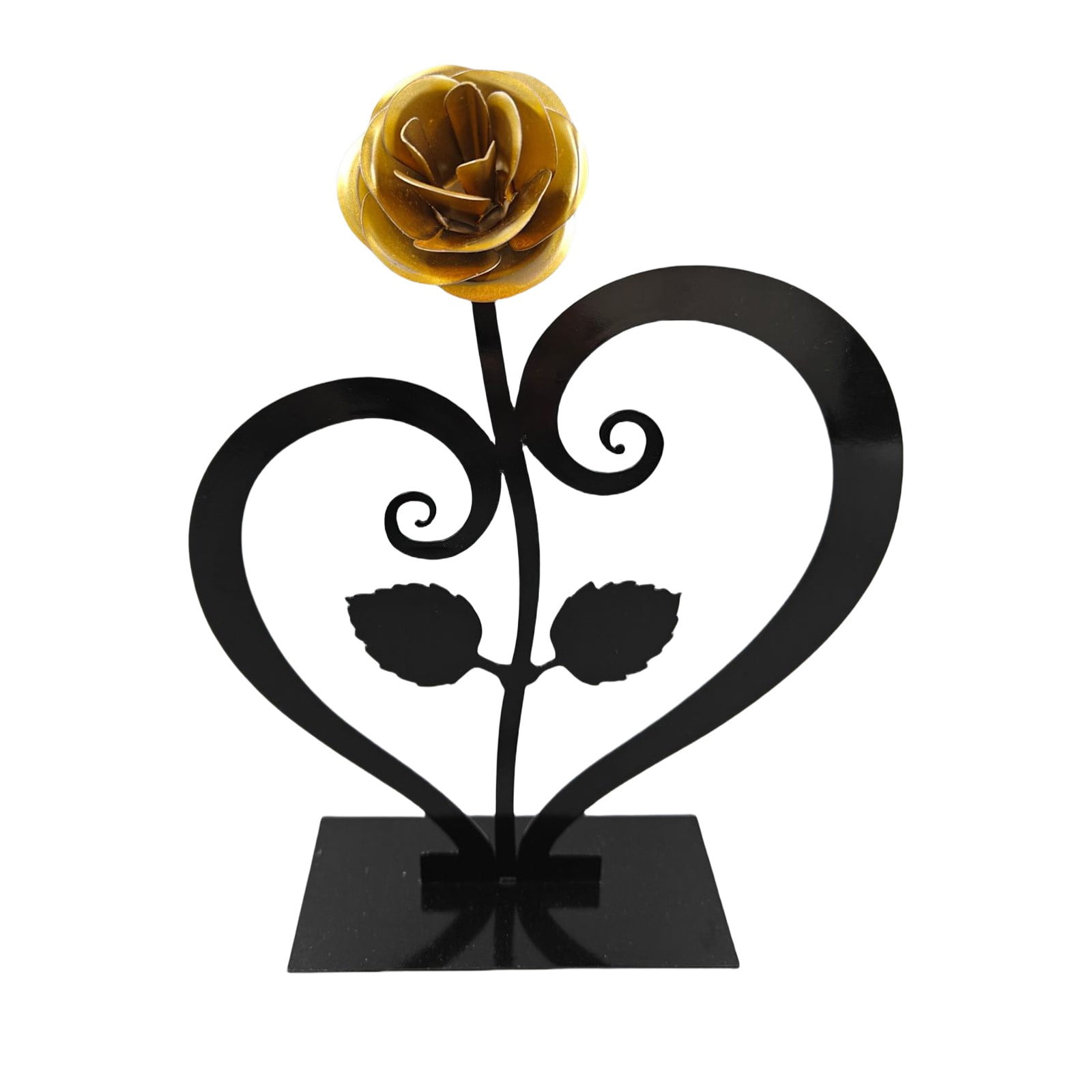 GQDIN Red Metal Rose with Heart-Shaped Stand, Gift Hand-Forged Wrought ...