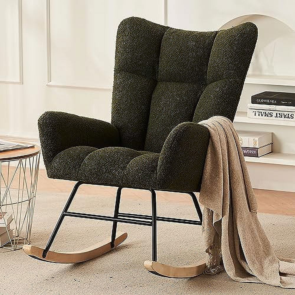 GQUPTBI Modern Nursery Rocking Chair Upholstered Glider Chair with High ...