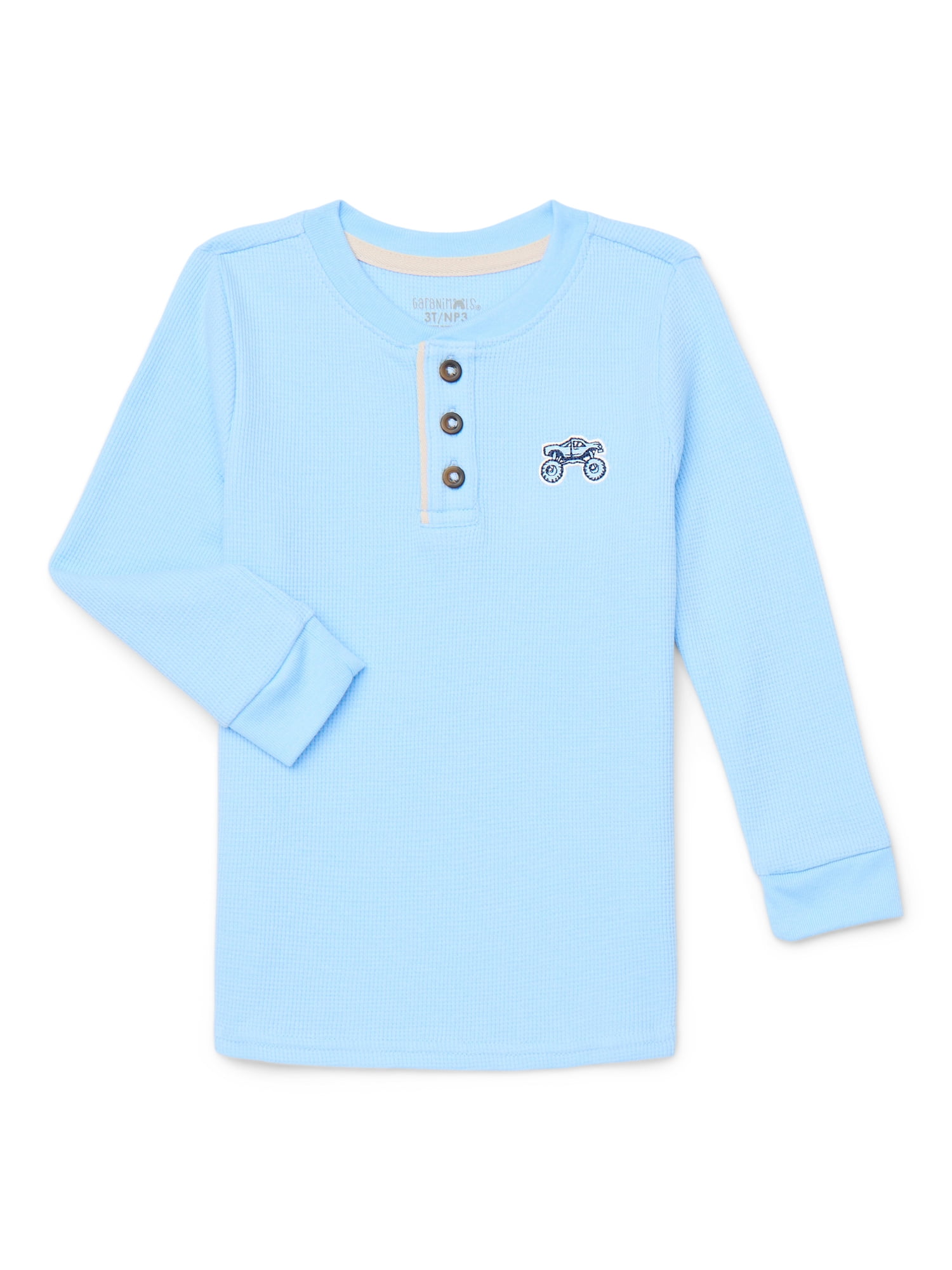 Garanimals Toddler Boys Waffle Henley Shirt with Long Sleeves, Sizes ...