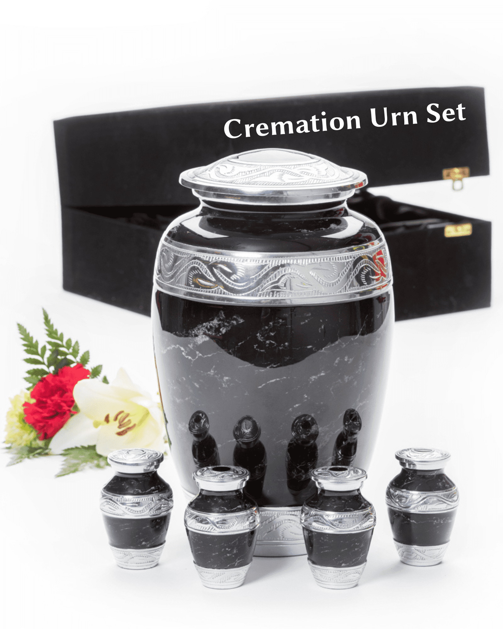 GR8 Keepsakes Black Marble Cremation Urn Set with 4 Small Keepsake Urns ...