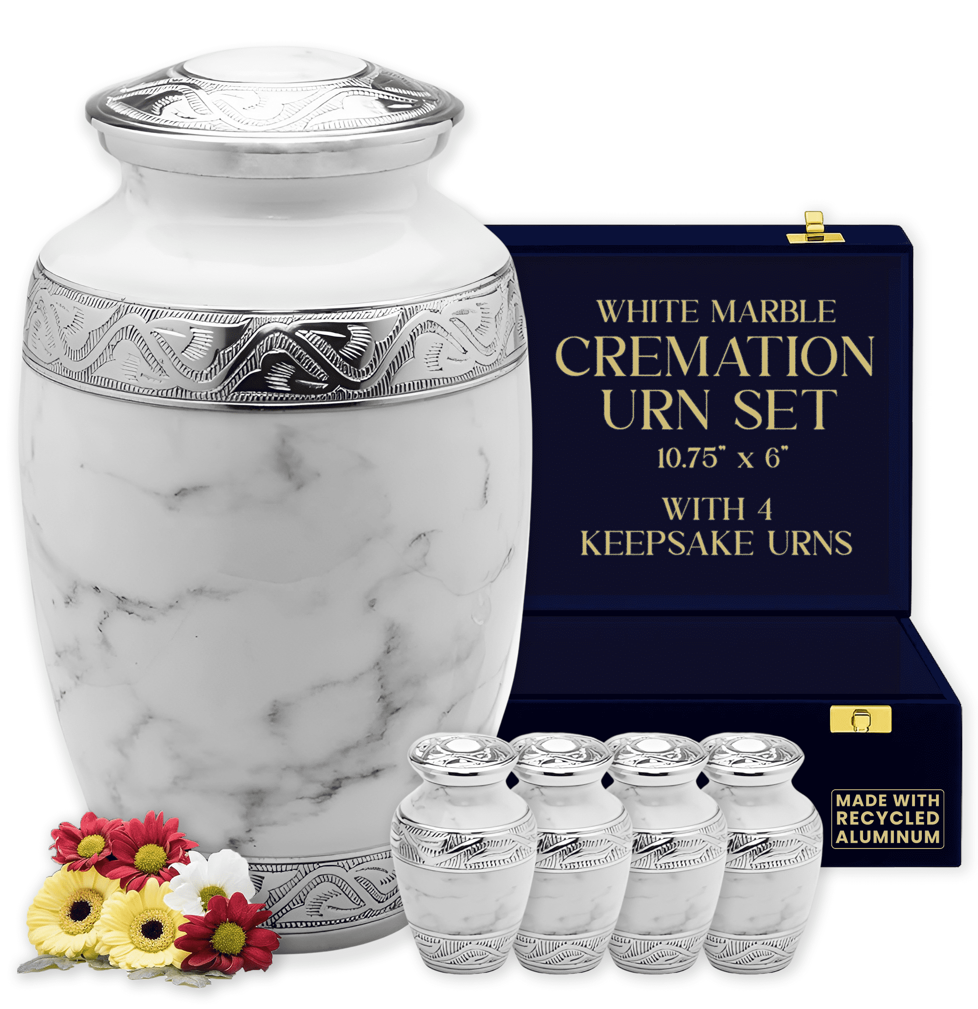 GR8 Keepsakes White Marble Cremation Urn Set with 4 Keepsake Urns for ...