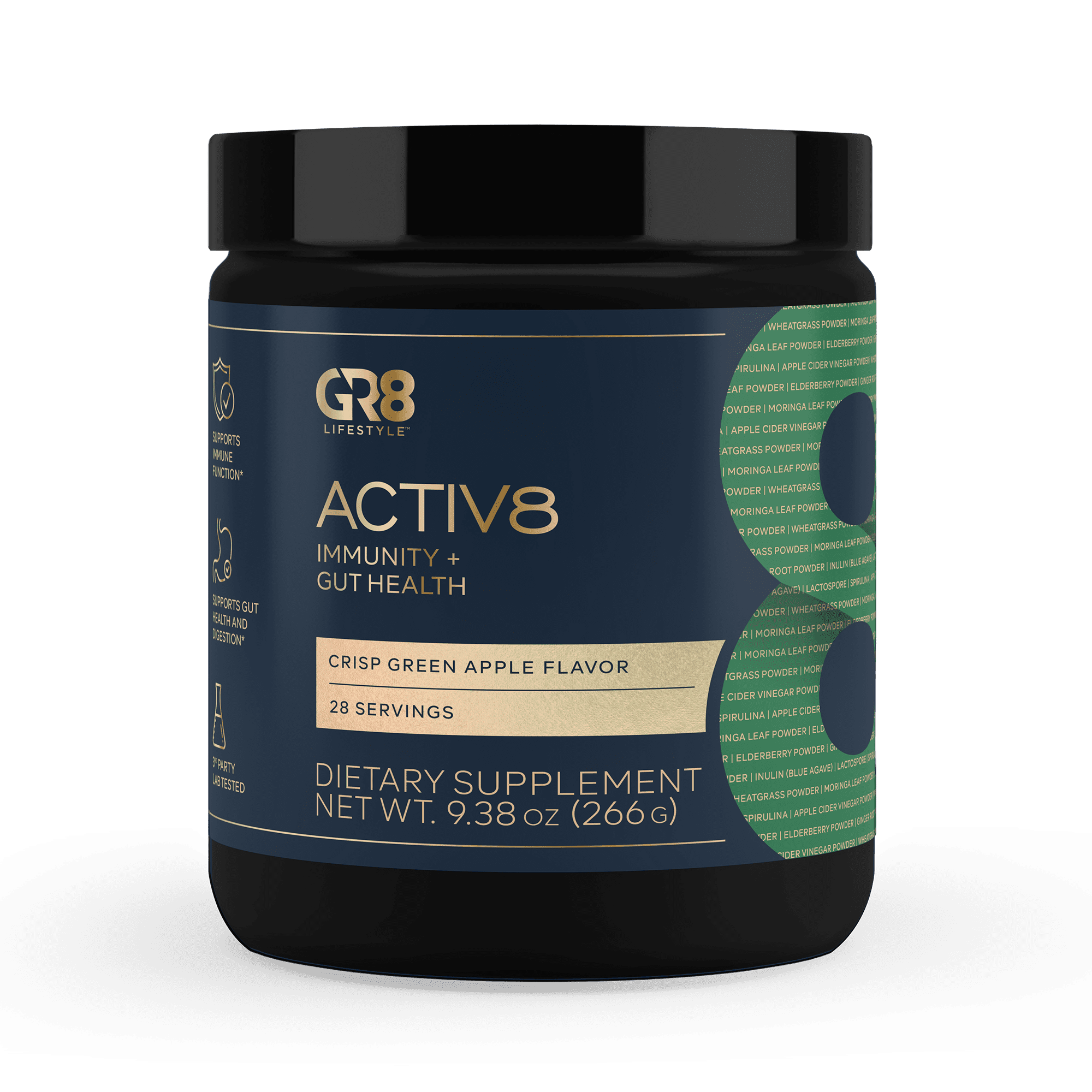 GR8 LIFESTYLE ACTIV8 Immunity + Gut Health | Organic Superfood Powder | w/Spirulina, Moringa ...
