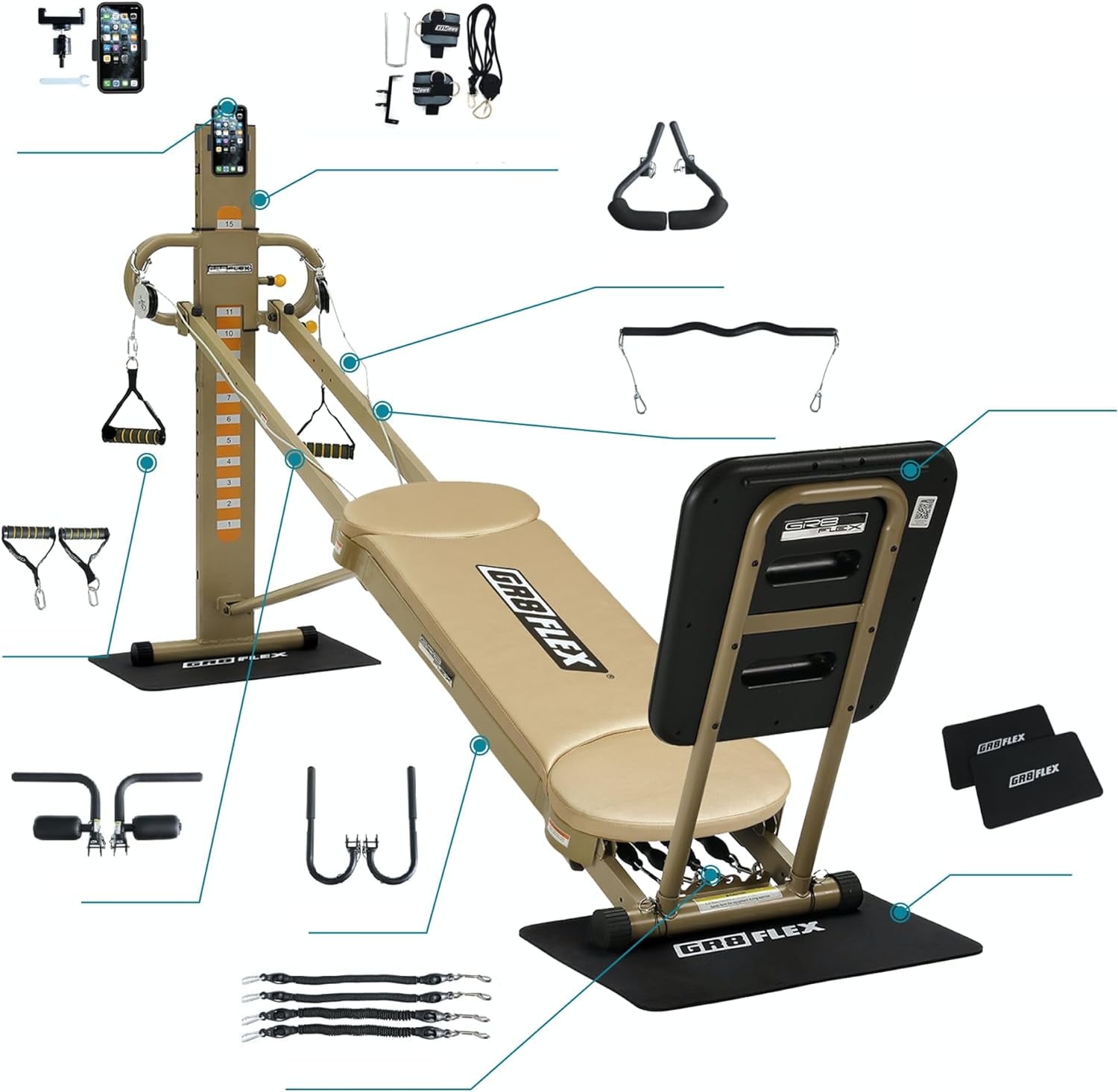 GR8FLEX High Performance Gym - Golden XL Model with Total Over 100 ...