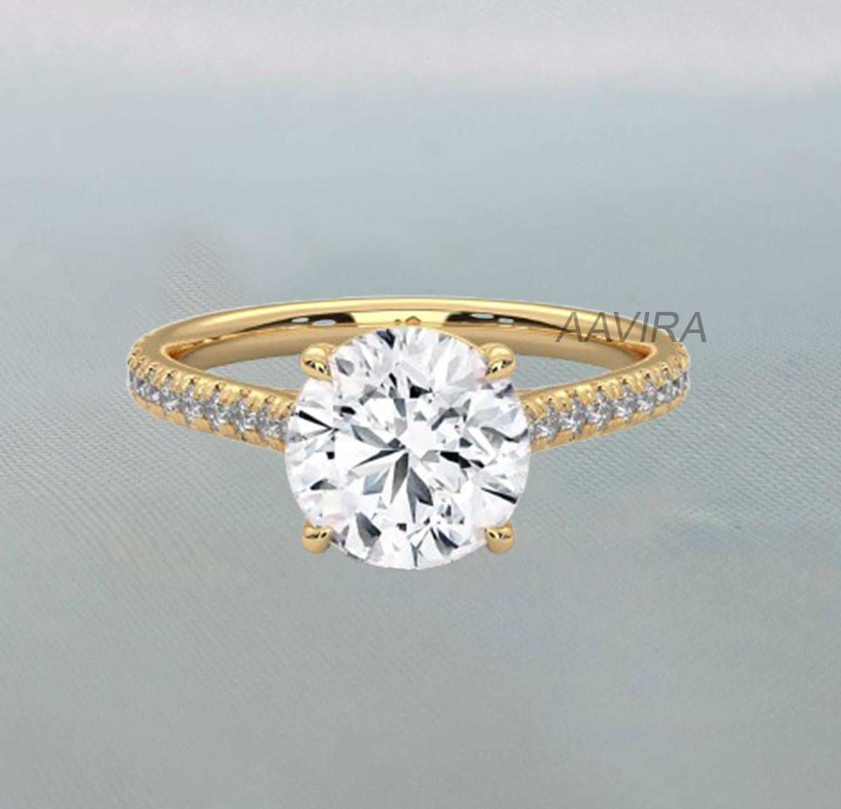 GRA Certified Solitaire Engagement Ring, Pave Side Stone Classic ...