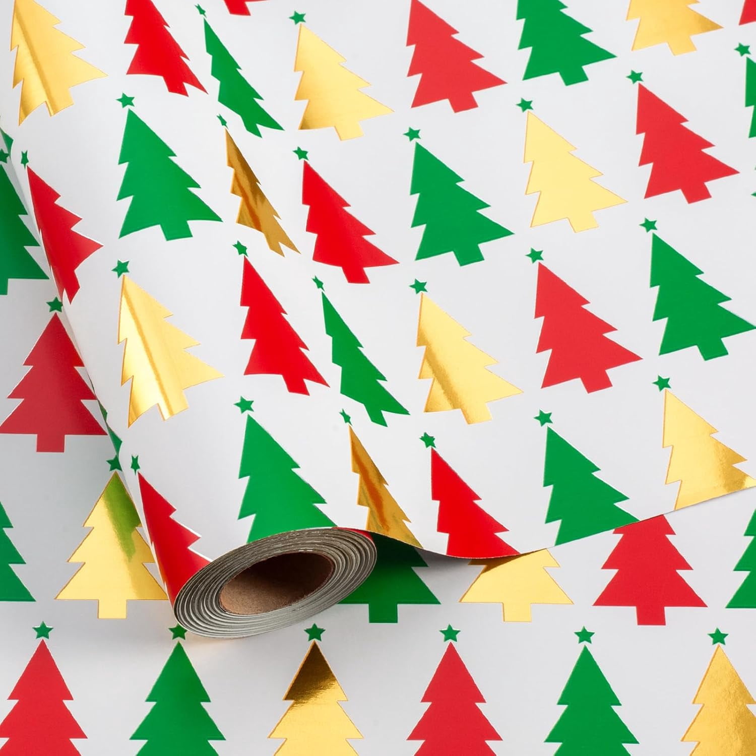 GRA Christmas Tree Wrapping Paper Roll - Metallic Foil Shine Green ...
