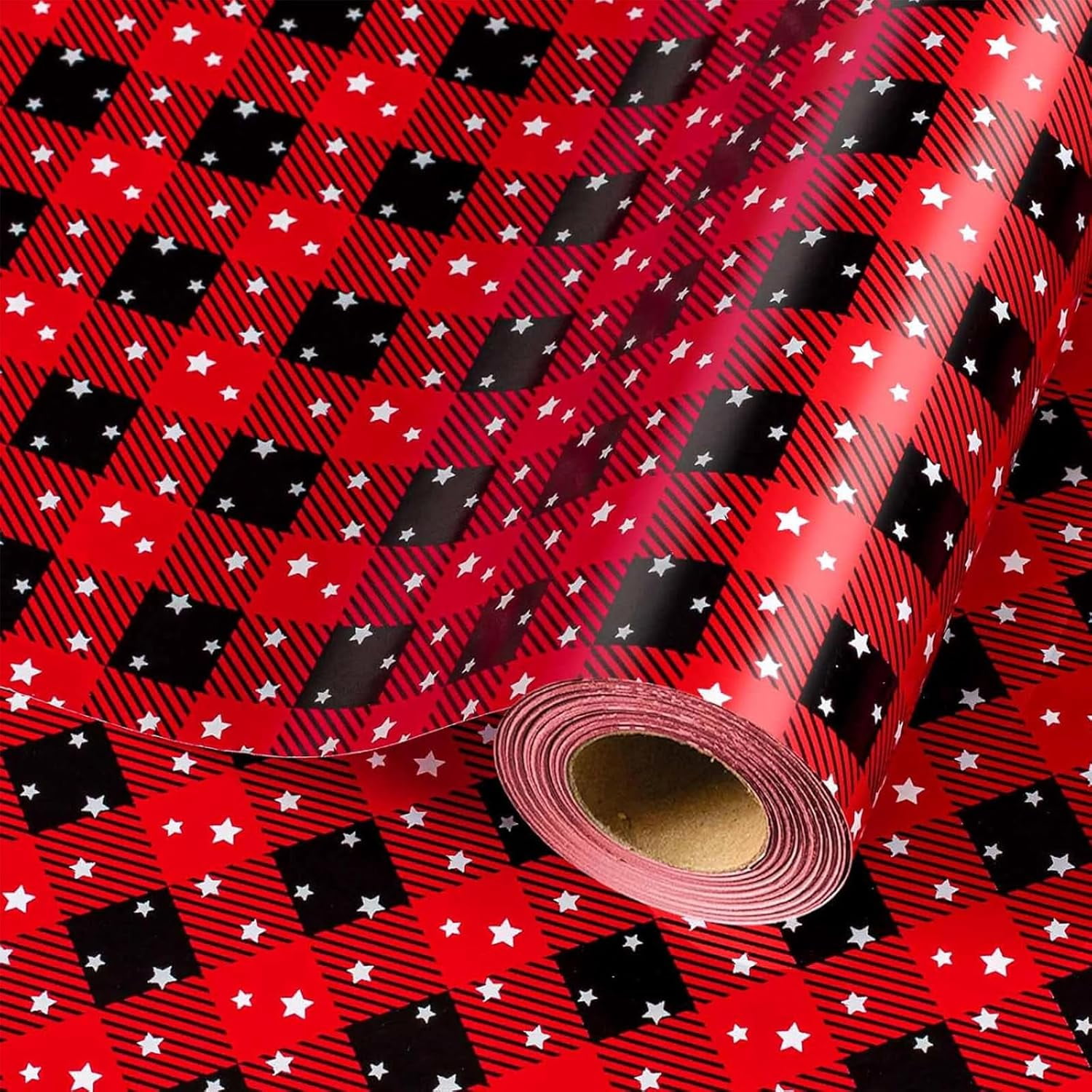 GRA Red Christmas Wrapping Paper Roll - Black and Red Plaid with White ...
