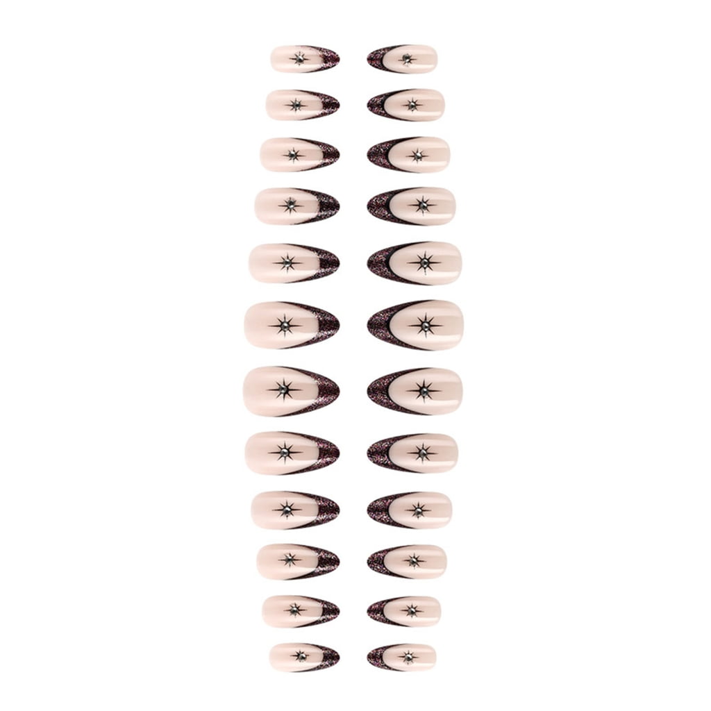 GRABLOOM 24 Pieces Short Length Almond Press On Nail Glitters Star ...