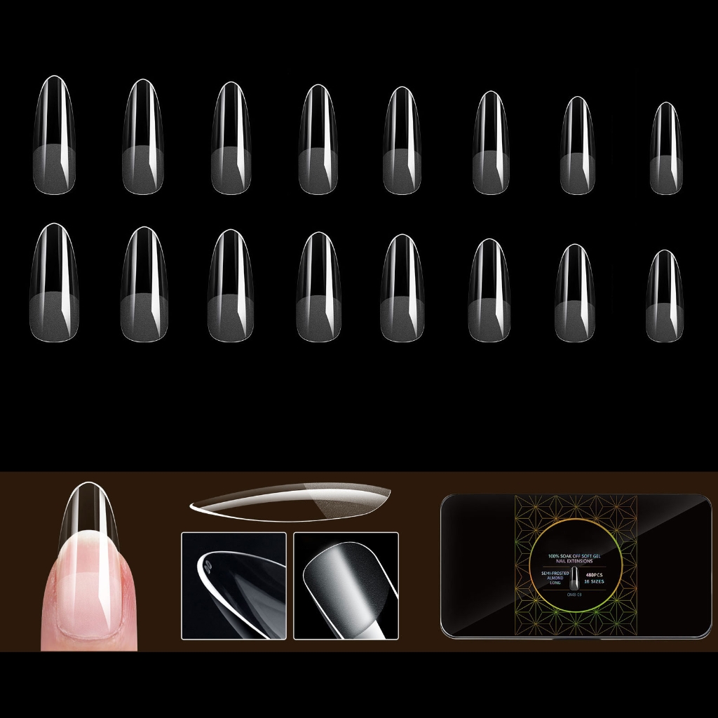 GRABLOOM 480 Pcs False Nails Tips Soft Gels Tips Press On Nails Semi ...
