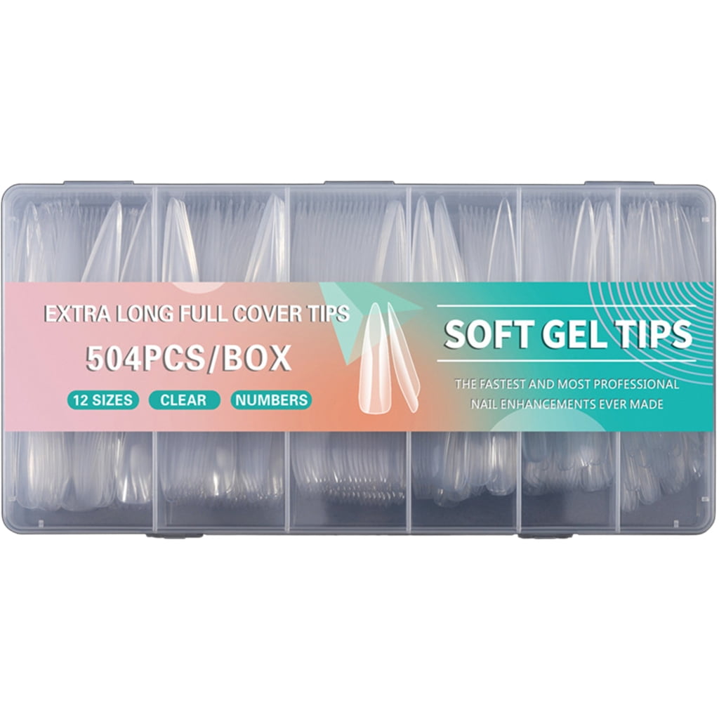 GRABLOOM 504x Soft Gels Tips Clear Nail Tips Extra Long Full Cover Tips ...