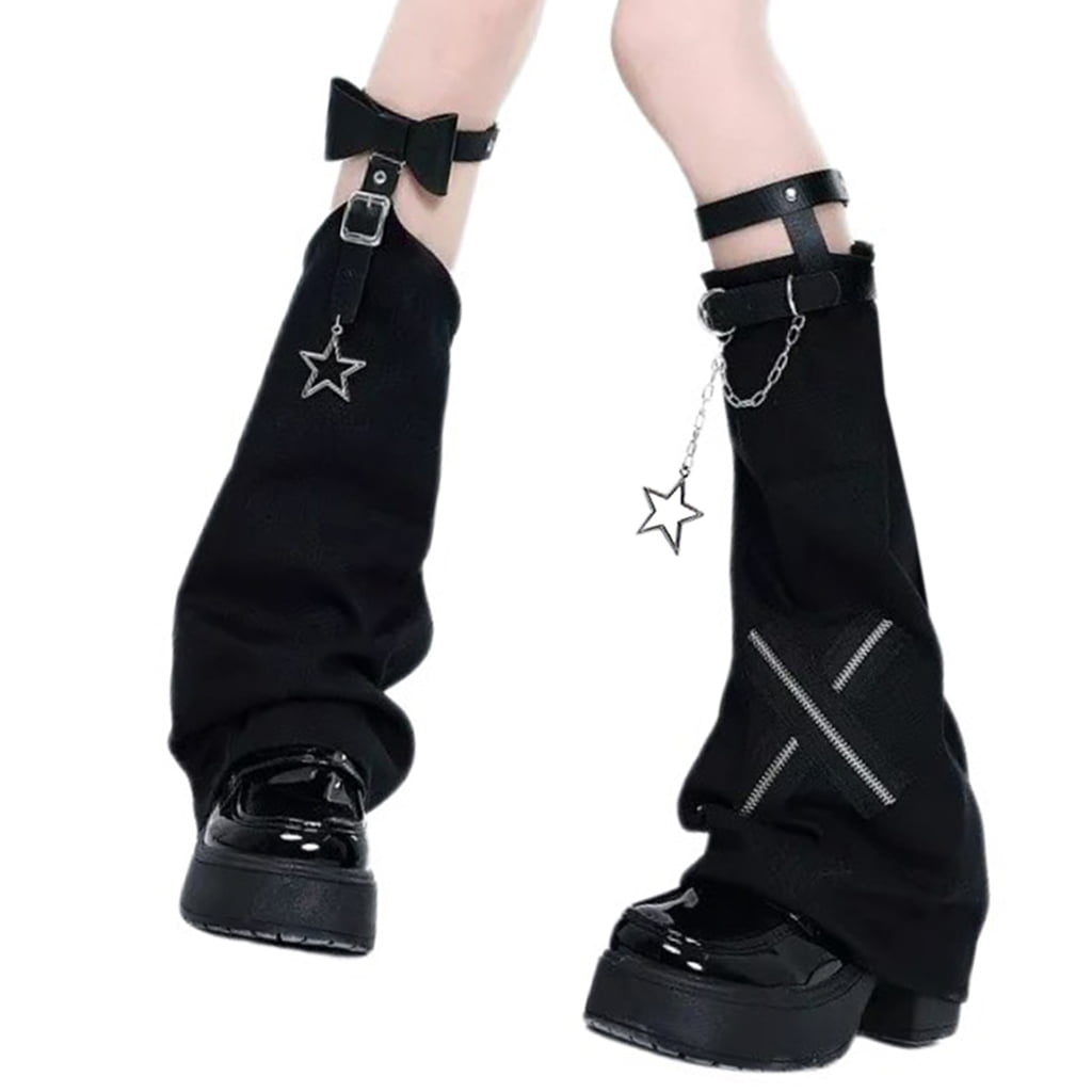 GRABLOOM Harajuku Crosses Leg Cover Leather Buckled Garters Chain Leg ...