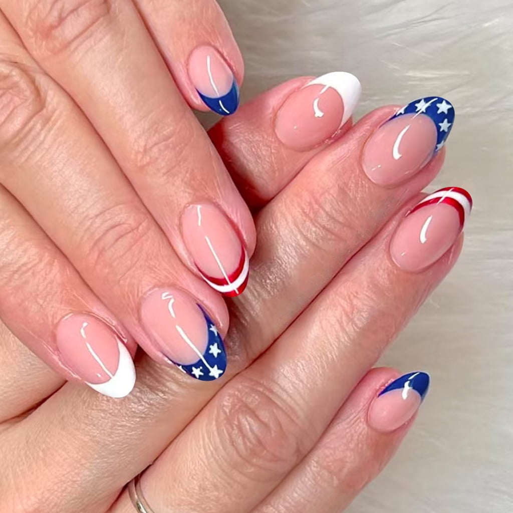 GRABLOOM Independence Day Press on Nail French Tips Fake Nail 4th of ...