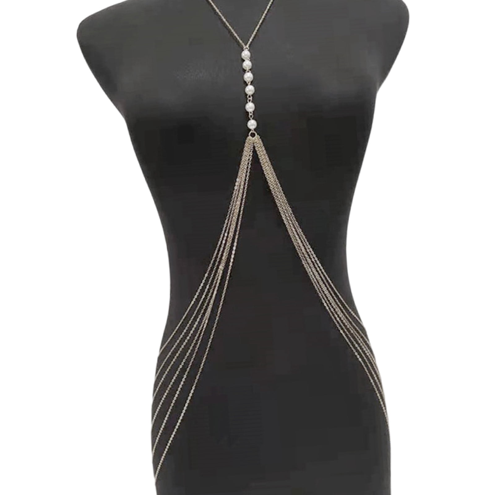 GRABLOOM Lady Body Chain Tassels Chest Chain Pearls Necklace Bikini ...