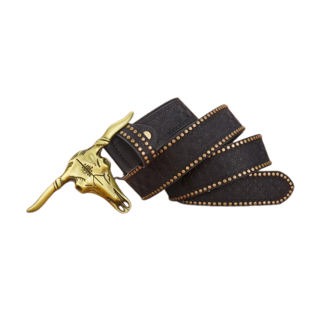 GRABLOOM Metal Bull Head Buckle Belts PU Belt Trend Enthusiasts ...