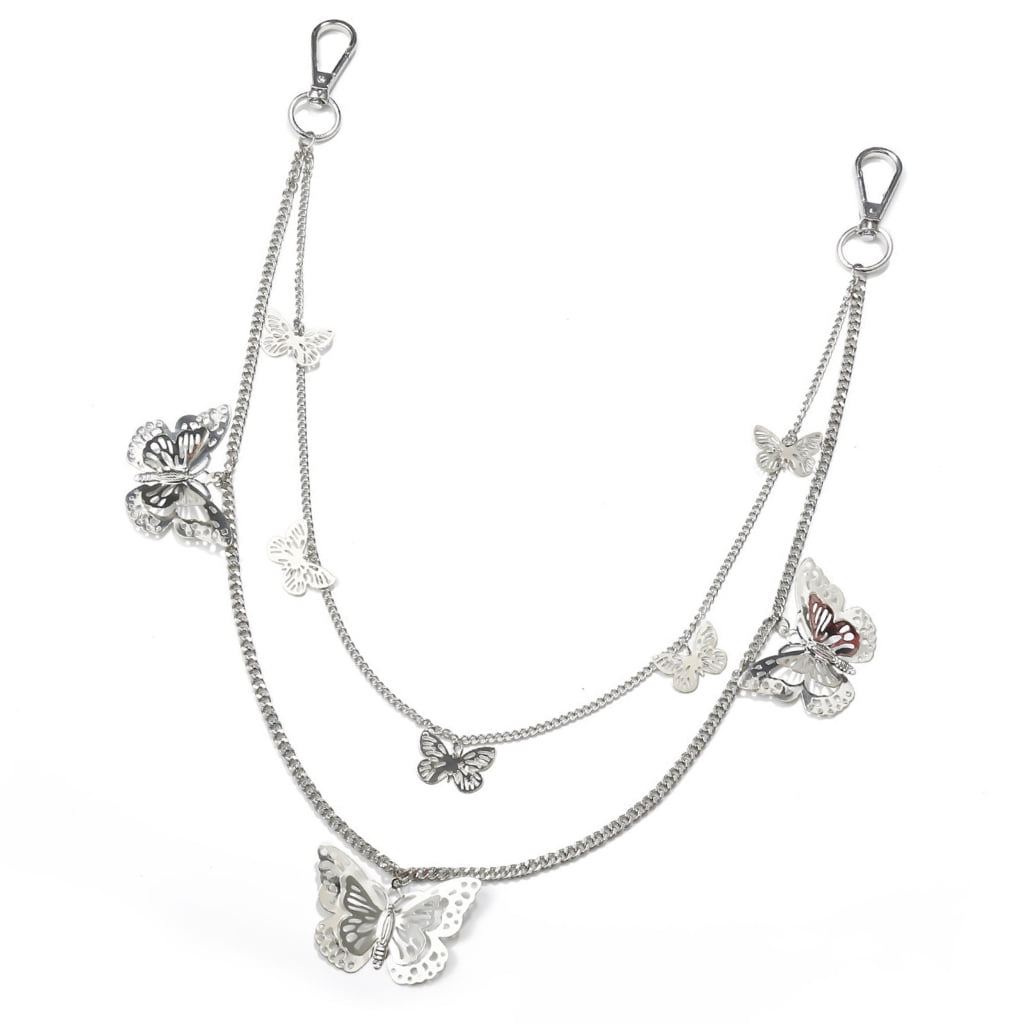 GRABLOOM MultiLayer Harajuku Pants Chain Heart Punk Butterfly Belt ...