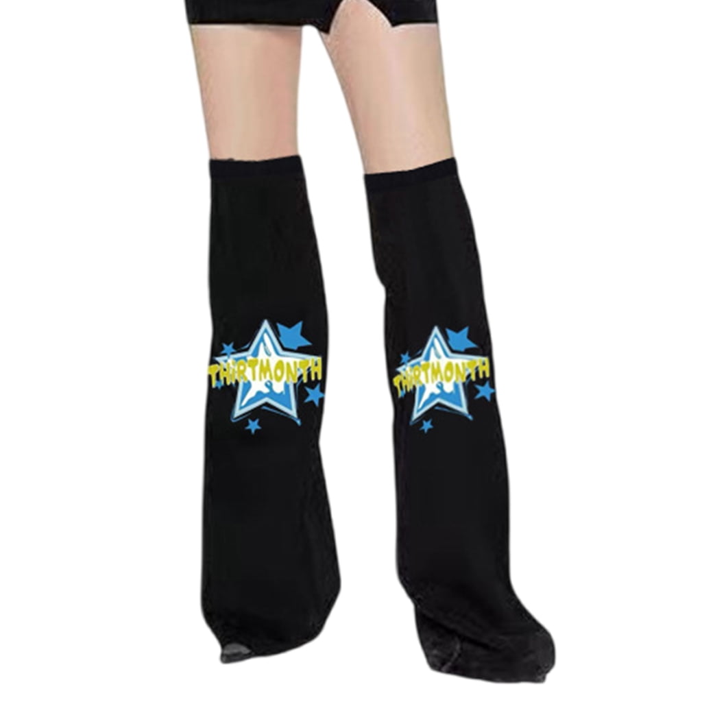 GRABLOOM Overknee Denims Leg Warmer Star Letters Graphics Print Flared ...