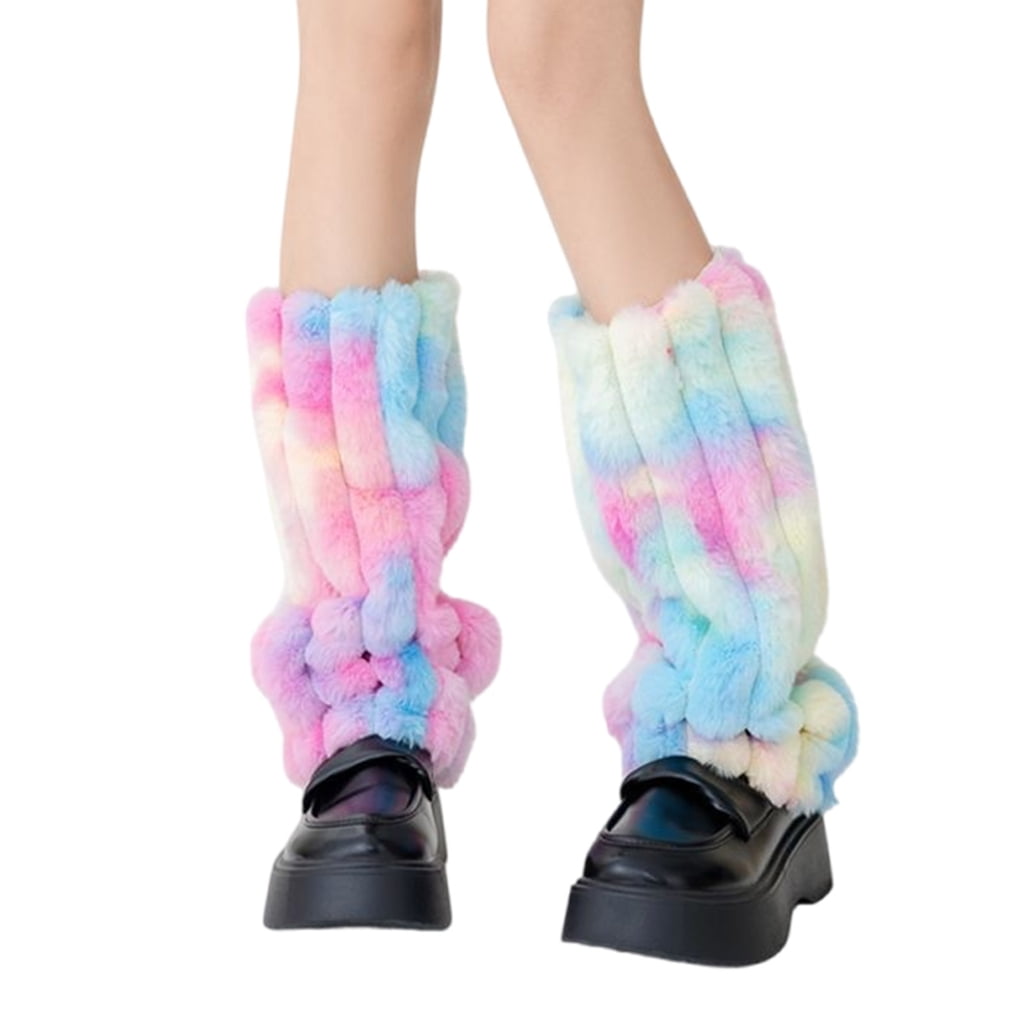 GRABLOOM Thick Furry Knitted Leg Warmers for Party Costume Tie Dye ...