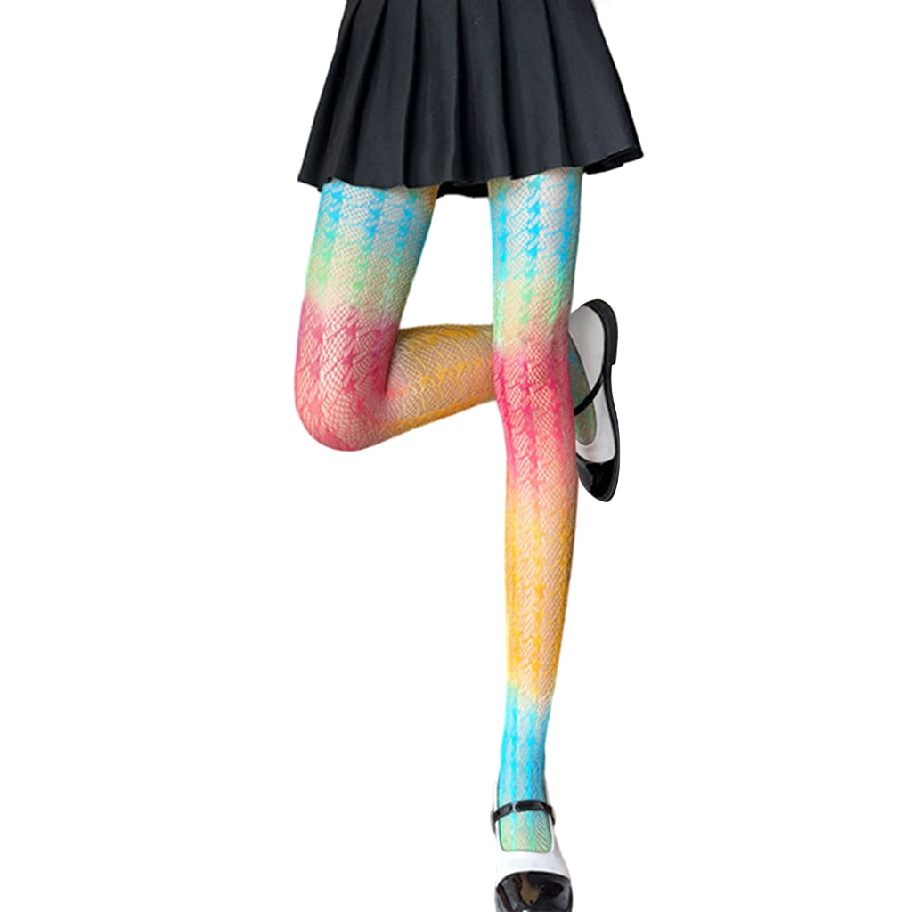 GRABLOOM Women Aesthetic Sexy Fishnet Tights Hosiery Gradients Colorfi ...