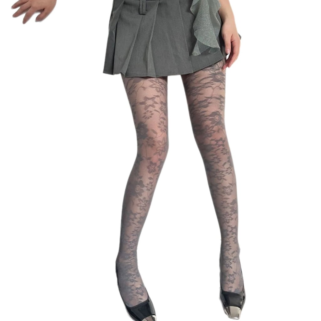 GRABLOOM Women Elegant Flower Patterned Jacquard Silk Sheer Tights ...