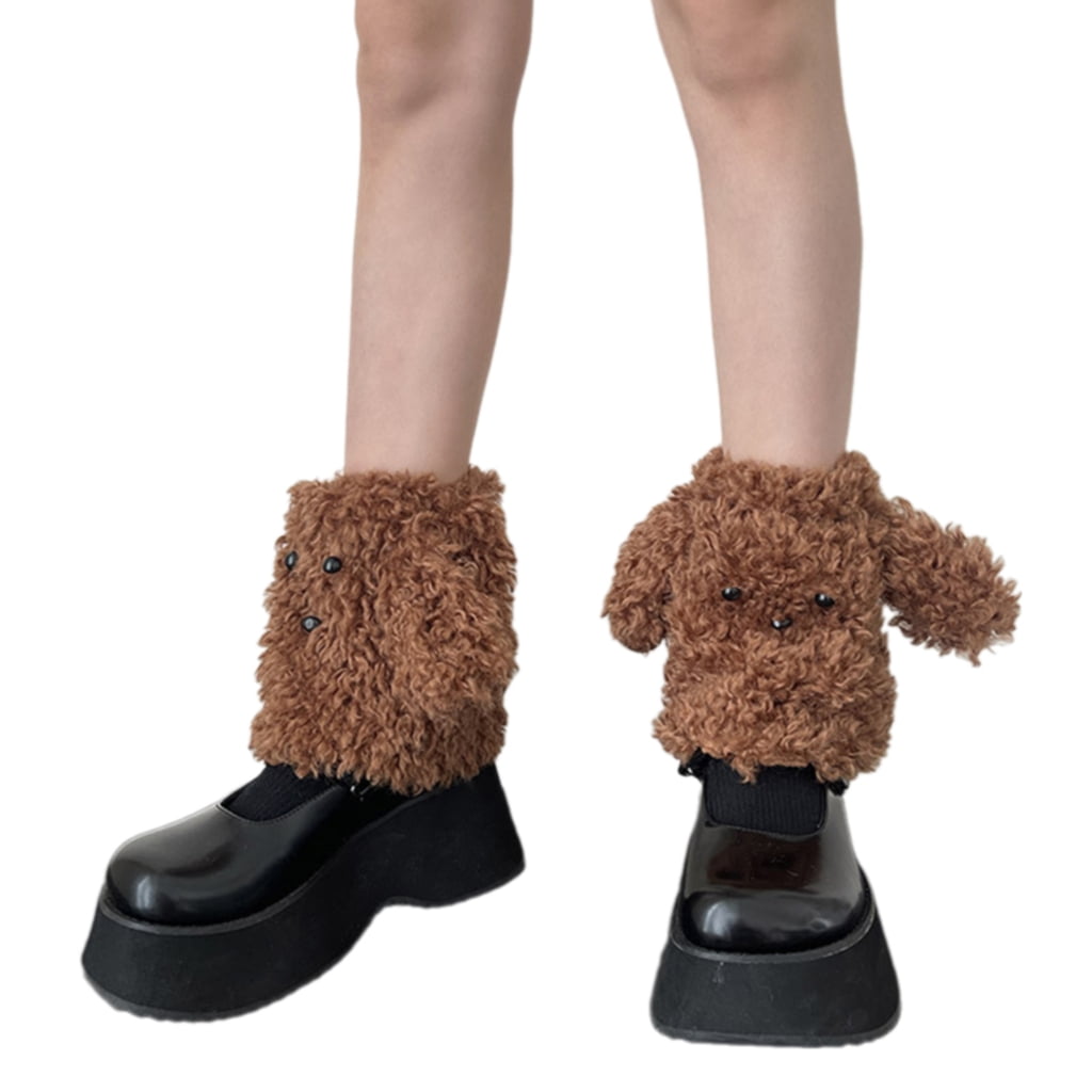 GRABLOOM Women Furry Plush Boot Cuffs Leg Warmers Cute 3D Dog Ears ...