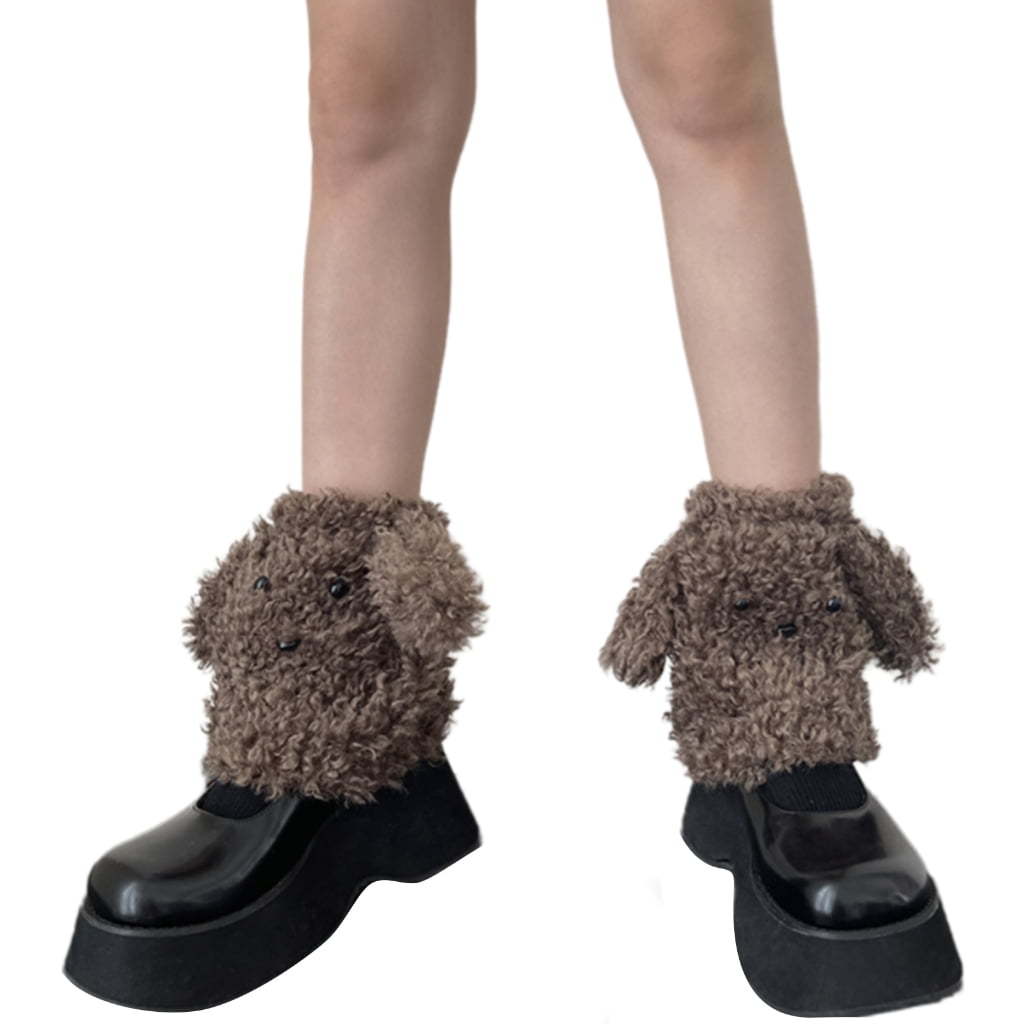 GRABLOOM Women Furry Plush Boot Cuffs Leg Warmers Cute 3D Dog Ears ...
