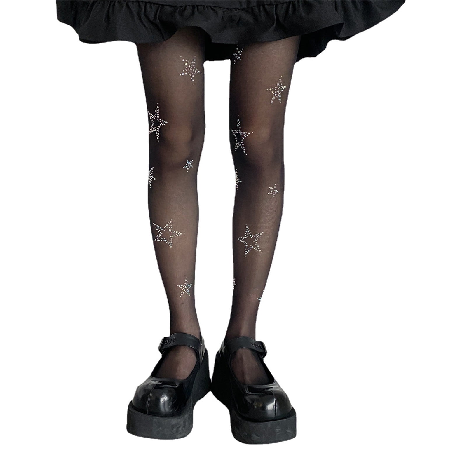 GRABLOOM Women Gothic Punk Thin Sheer Pantyhose Harajuku for Rhinestone ...