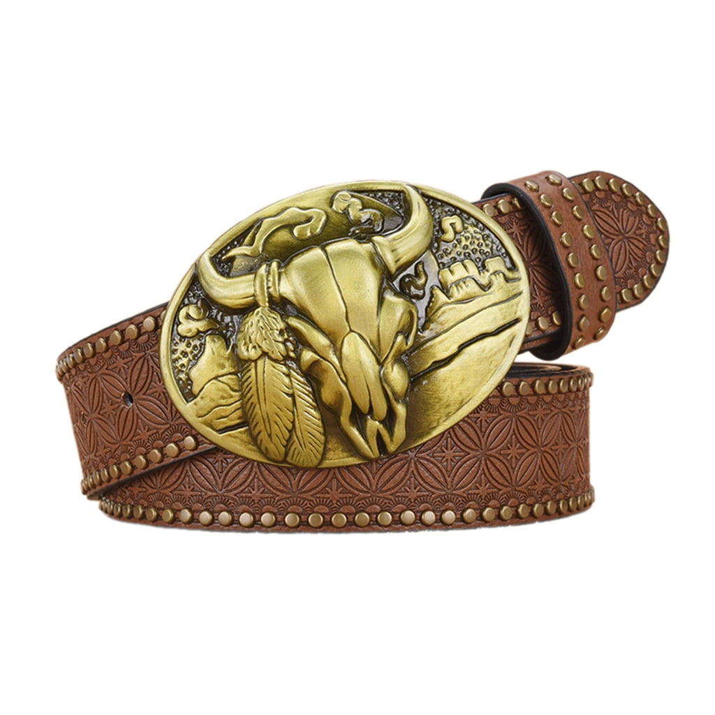 GRABLOOM Women Longhorn Belt Aesthetic Embossed Pattern Pants Belt ...