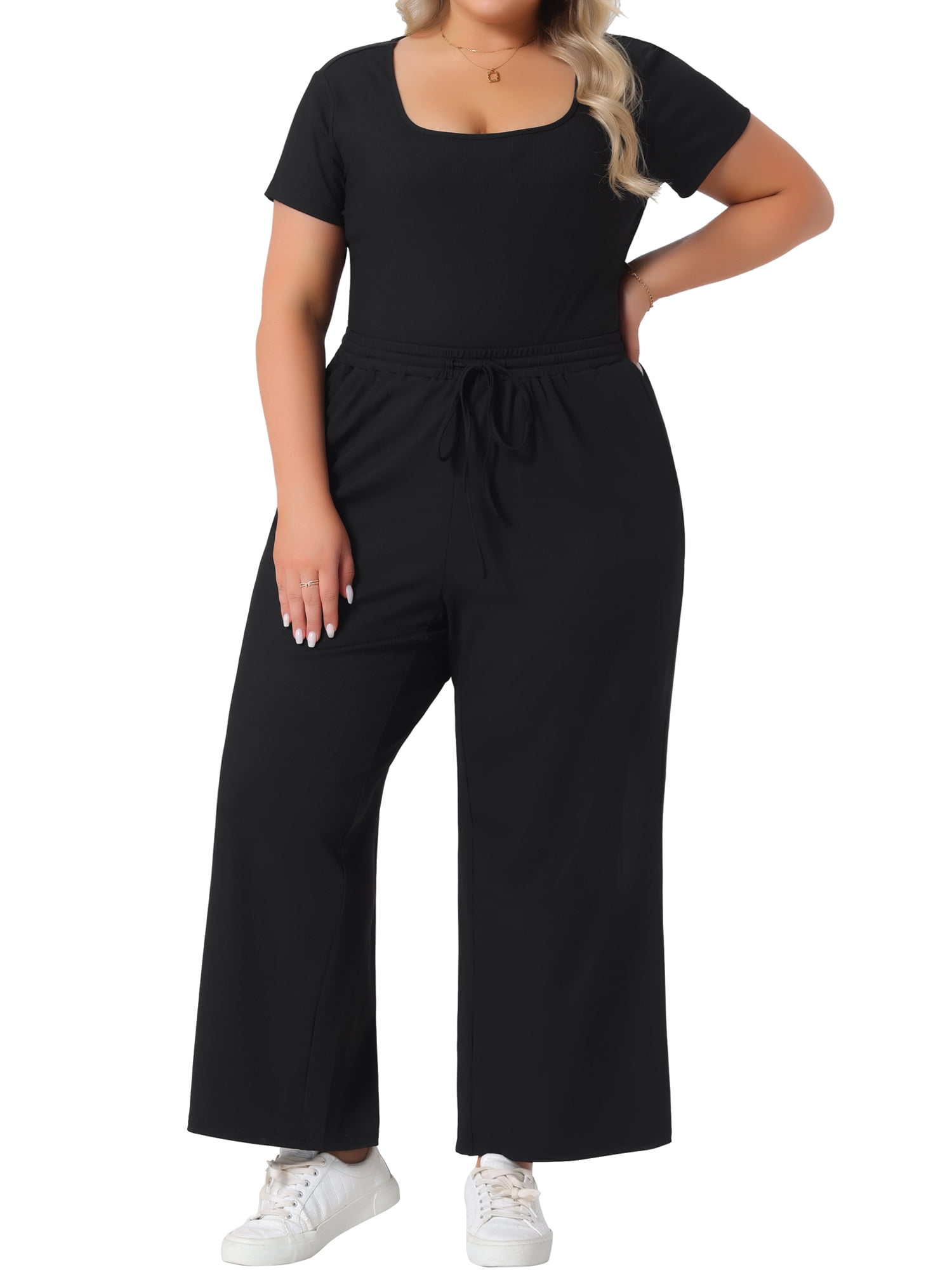 Agnes Orinda Women's Plus Size 2 Piece Bodysuit Square Neck Short ...